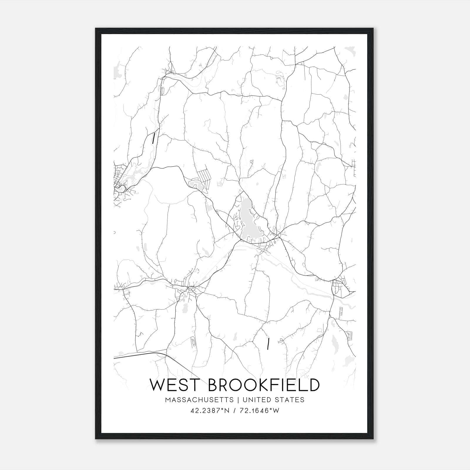 West Brookfield Massachusetts Map Poster, Modern Home Decor Wall Art ...