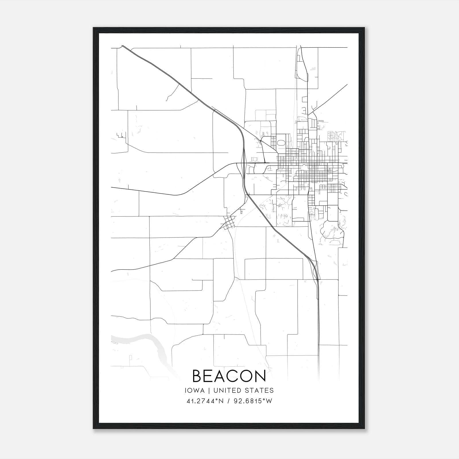 Beacon Iowa Map Poster, Modern Home Decor Wall Art Print - Custom Maps ...
