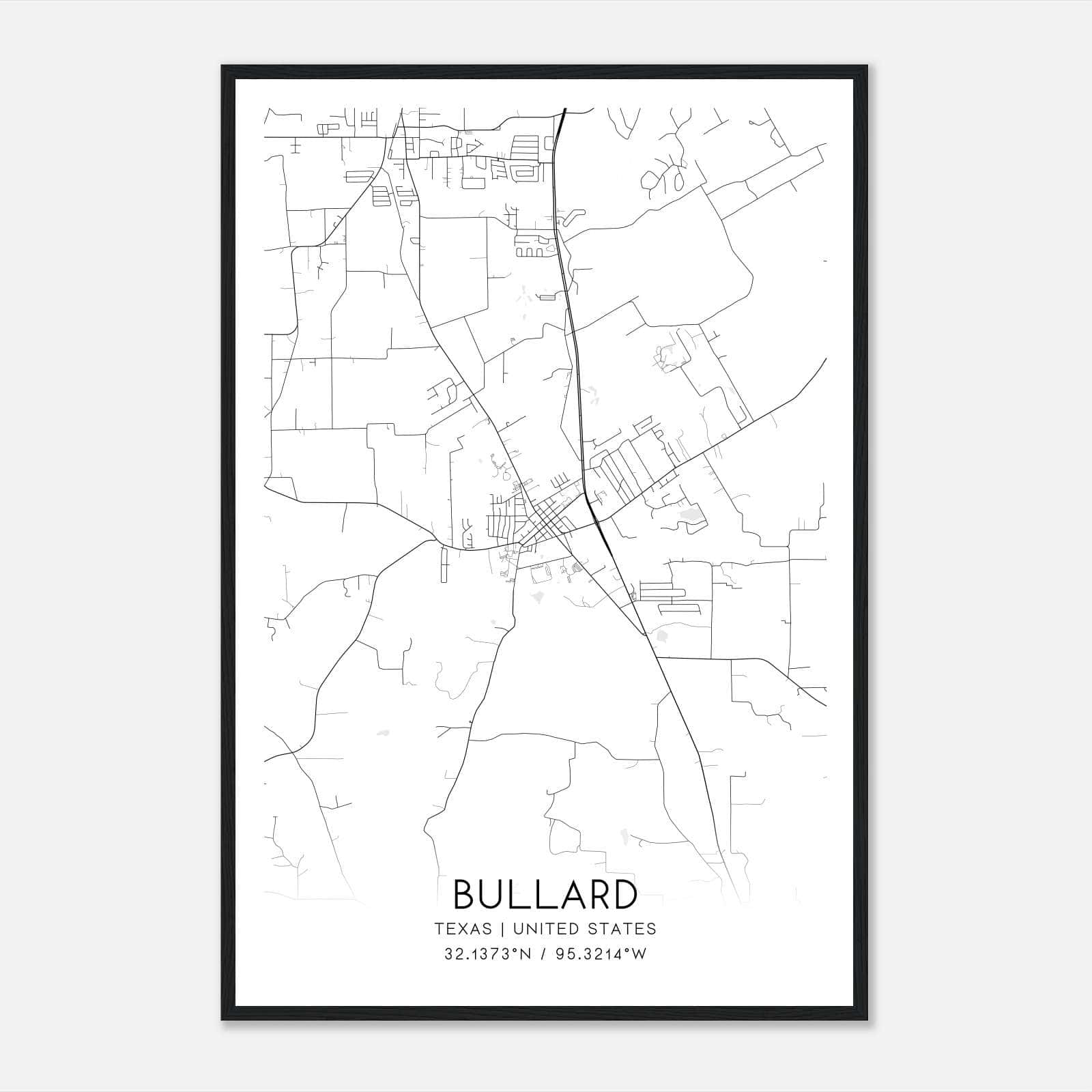 Bullard Texas Map Poster, Modern Home Decor Wall Art Print - Custom ...