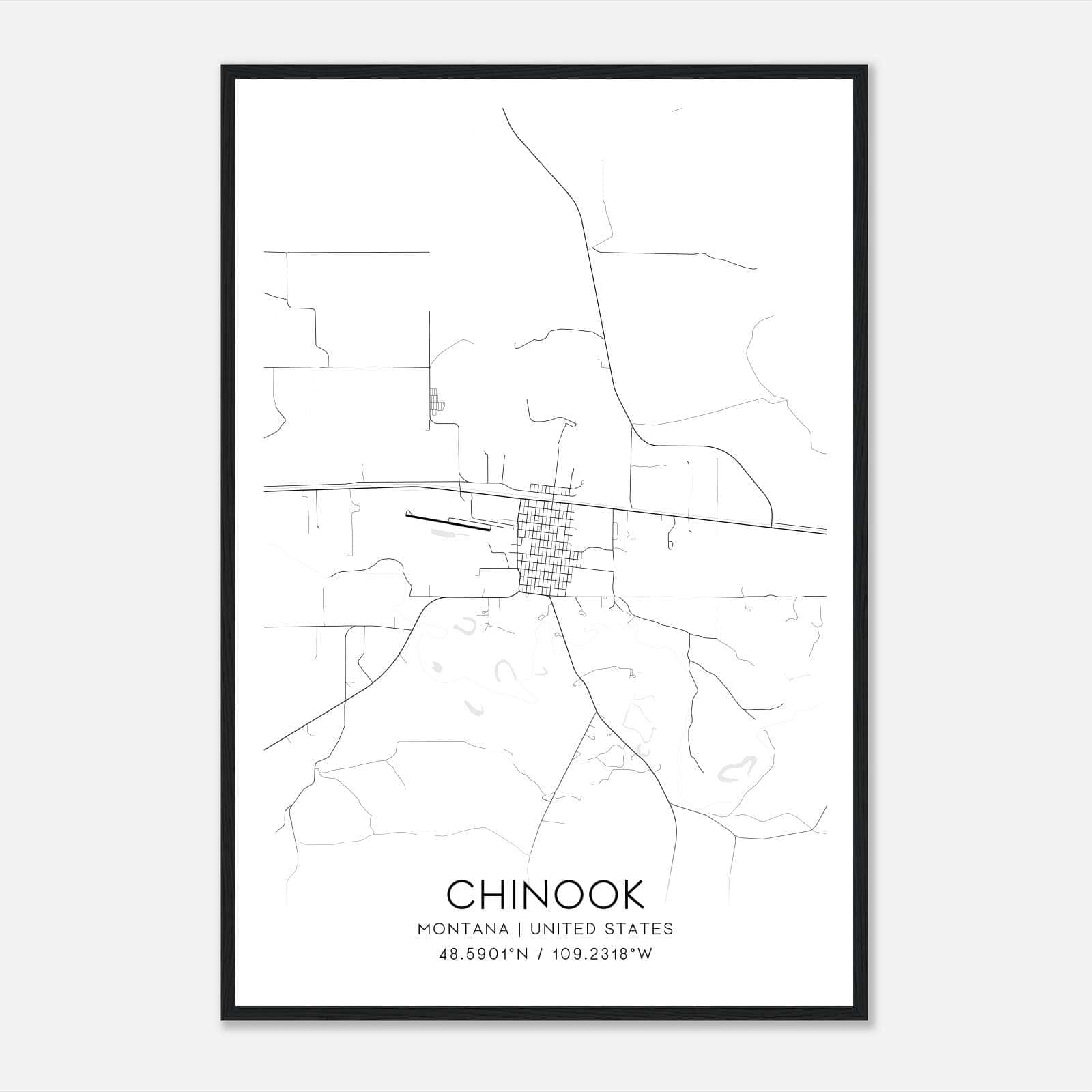Chinook Montana Map Poster, Modern Home Decor Wall Art Print - Custom ...