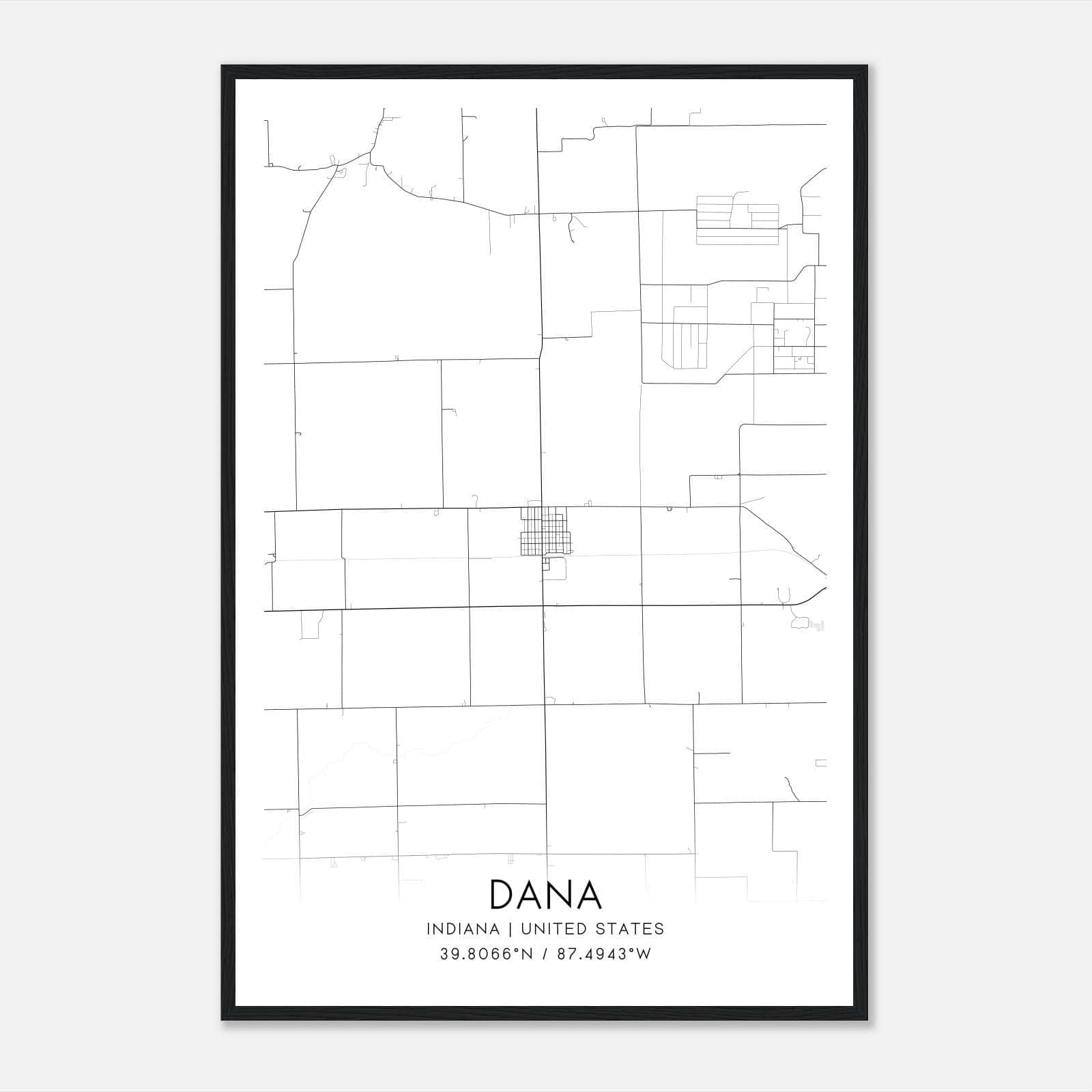 Dana Indiana Map Poster, Modern Home Decor Wall Art Print - Custom Maps ...