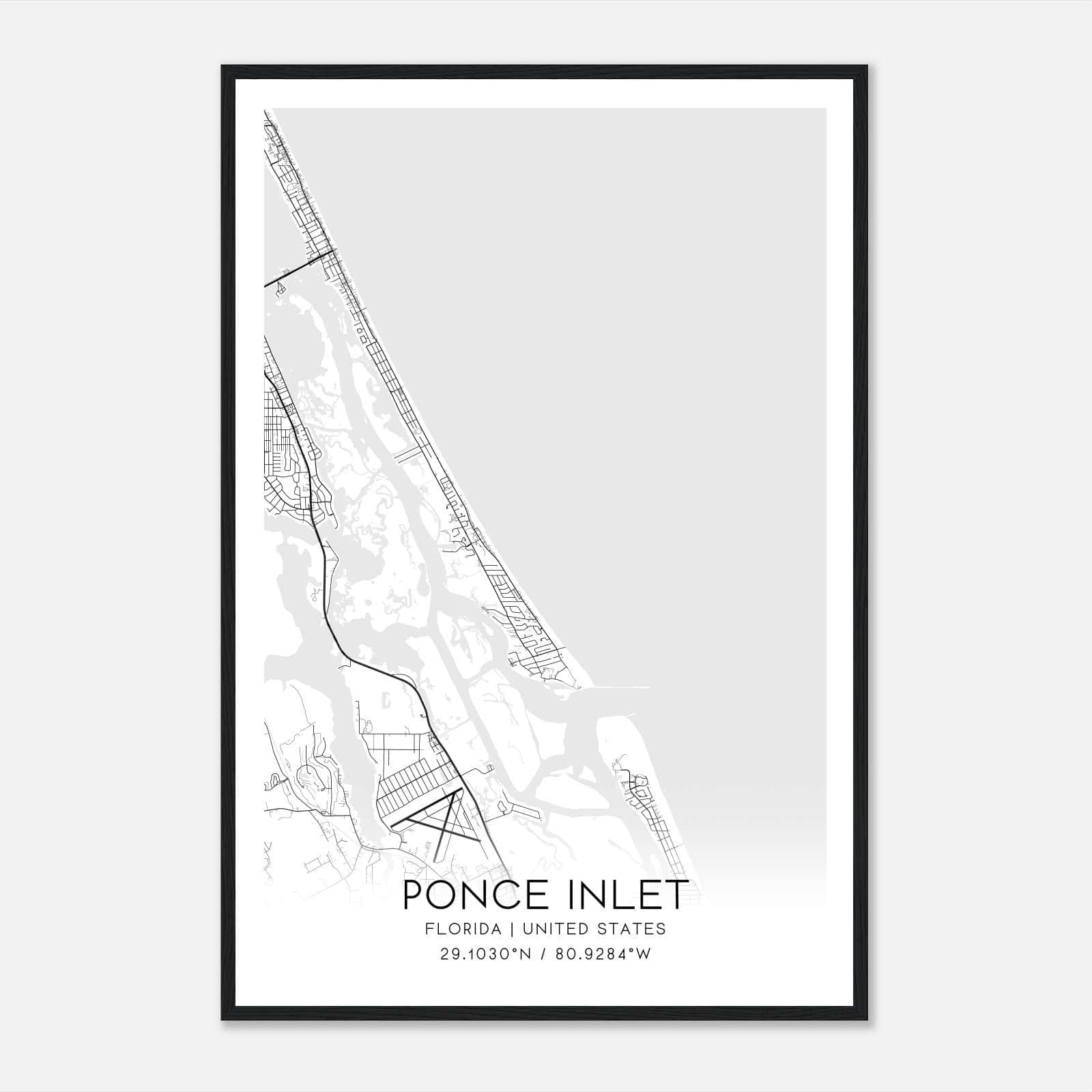 Ponce Inlet Florida Map Poster, Modern Home Decor Wall Art Print ...