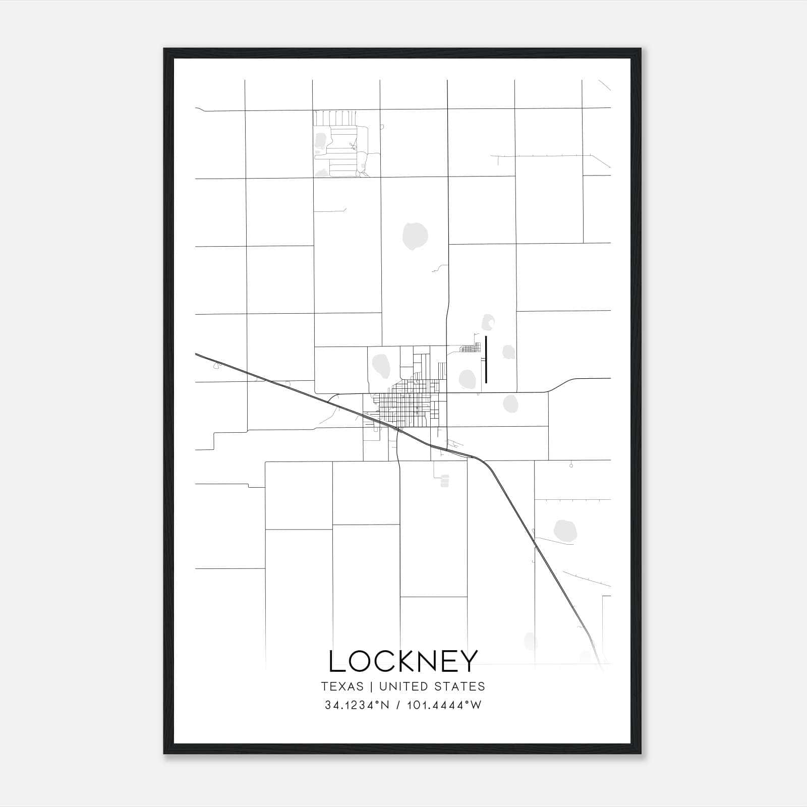 Lockney Texas Map Poster, Modern Home Decor Wall Art Print - Custom ...
