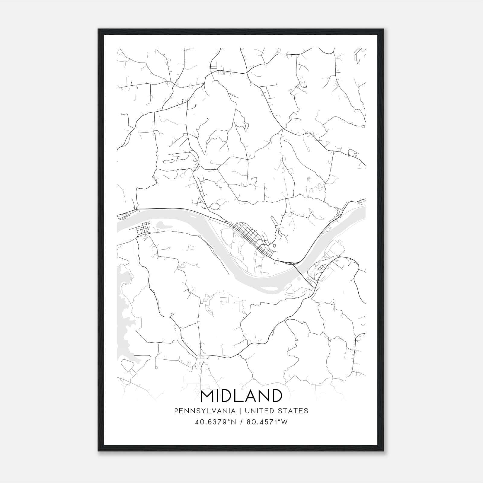 Midland Pennsylvania Map Poster, Modern Home Decor Wall Art Print ...