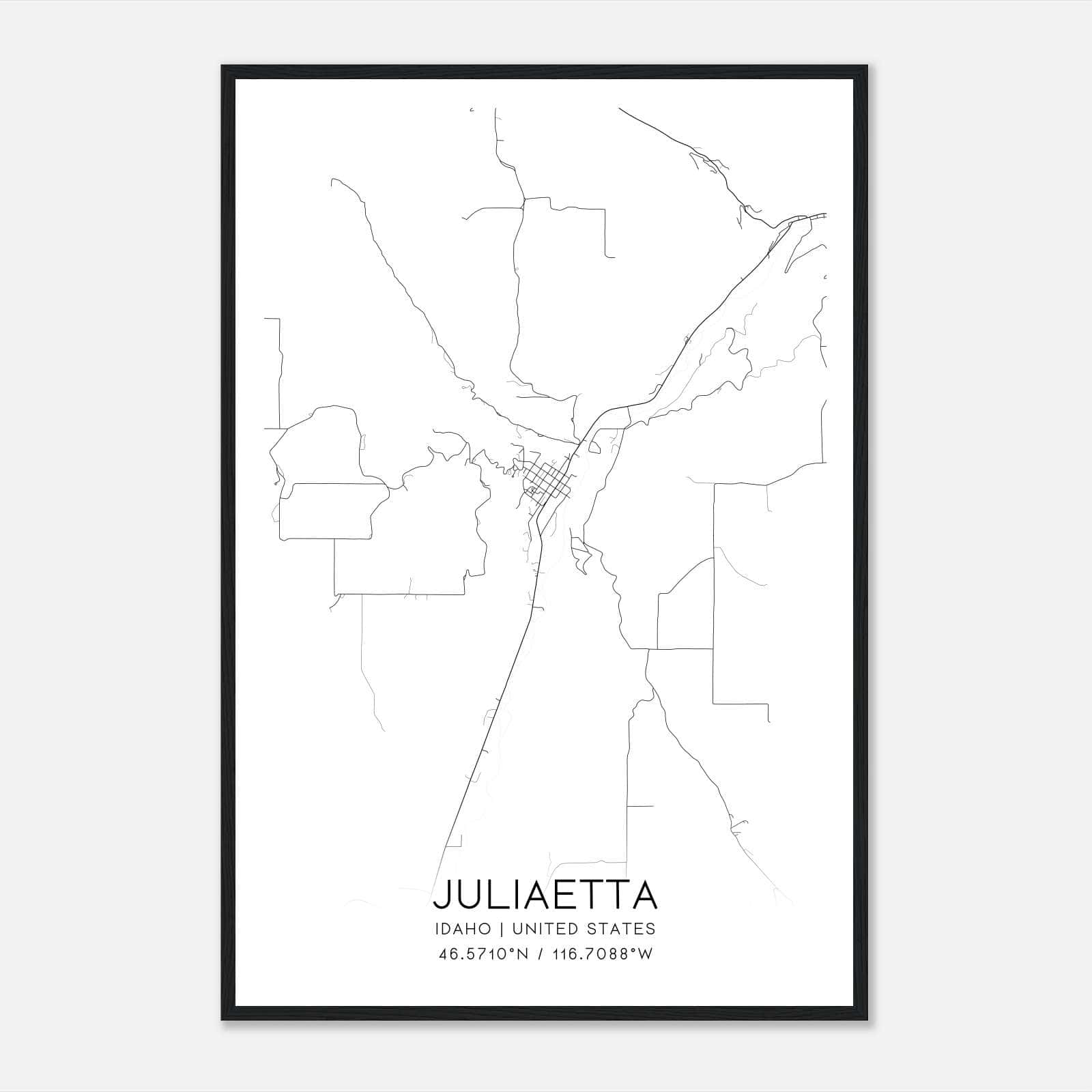 Juliaetta Idaho Map Poster, Modern Home Decor Wall Art Print - Custom ...