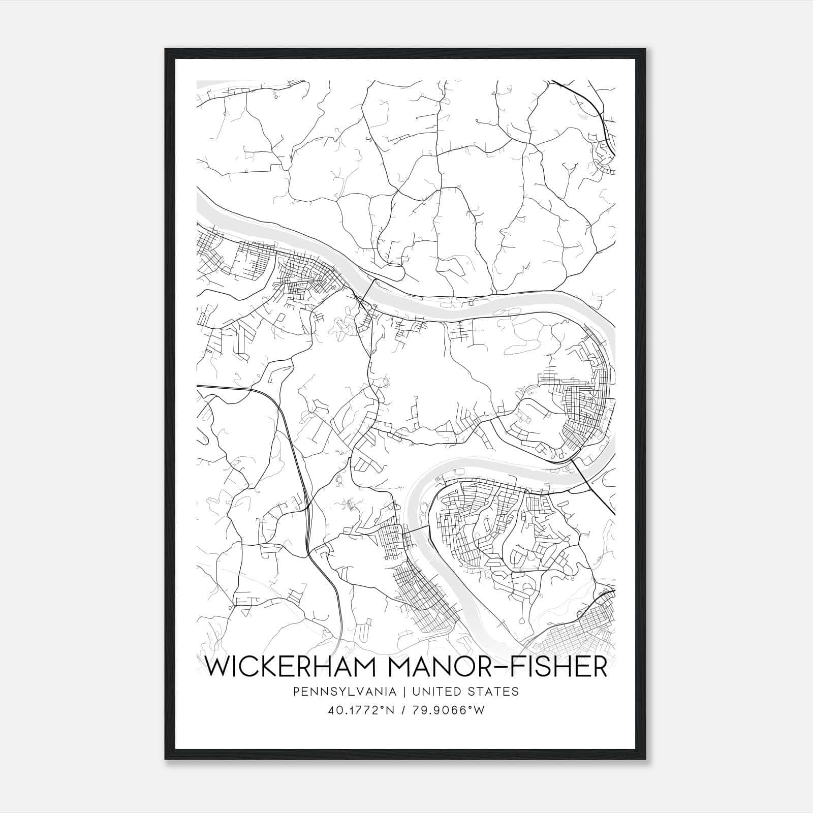 Wickerham Manor-Fisher Pennsylvania Map Poster, Modern Home Decor Wall ...