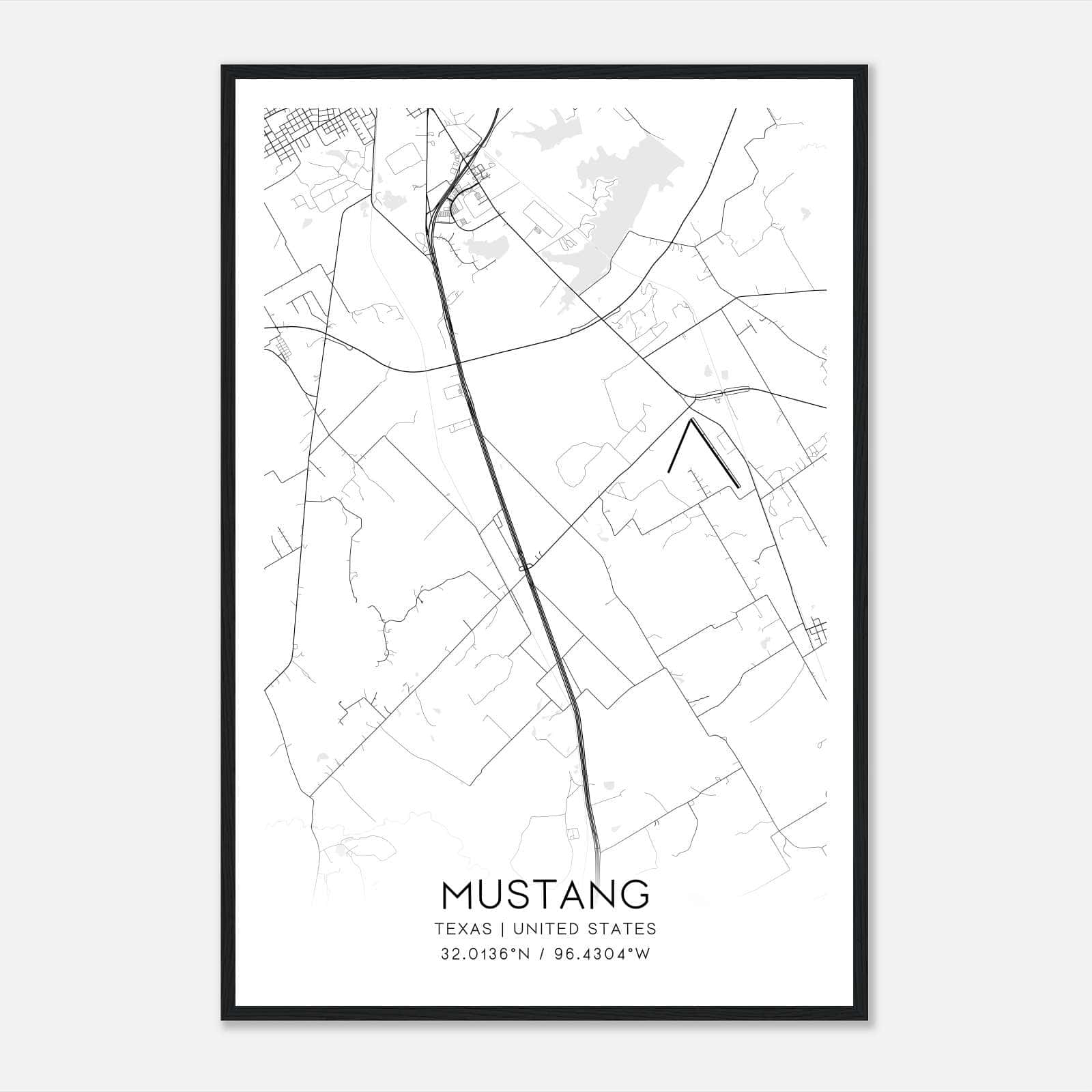 Mustang Texas Map Poster, Modern Home Decor Wall Art Print - Custom ...