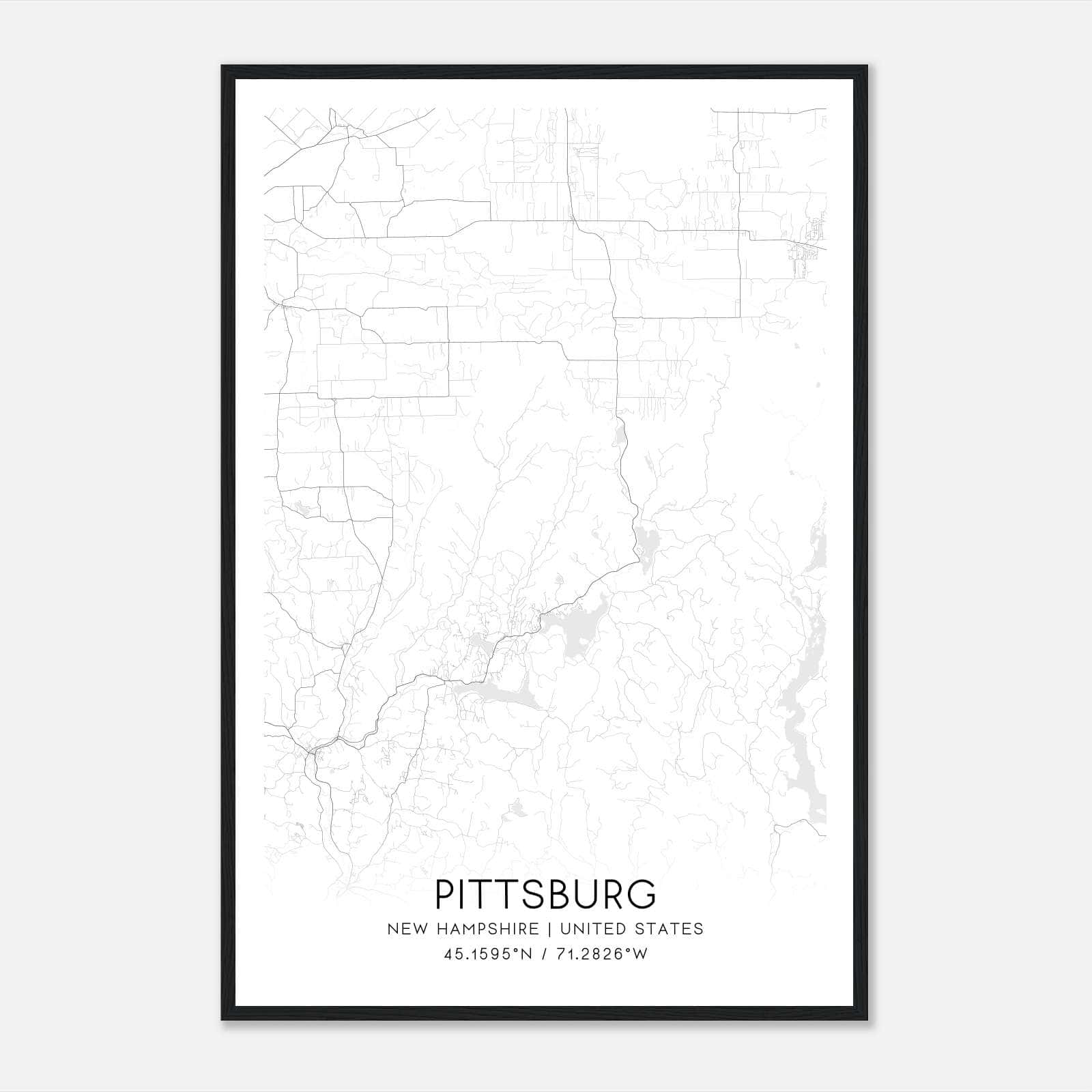 Pittsburg New Hampshire Map Poster, Modern Home Decor Wall Art Print ...