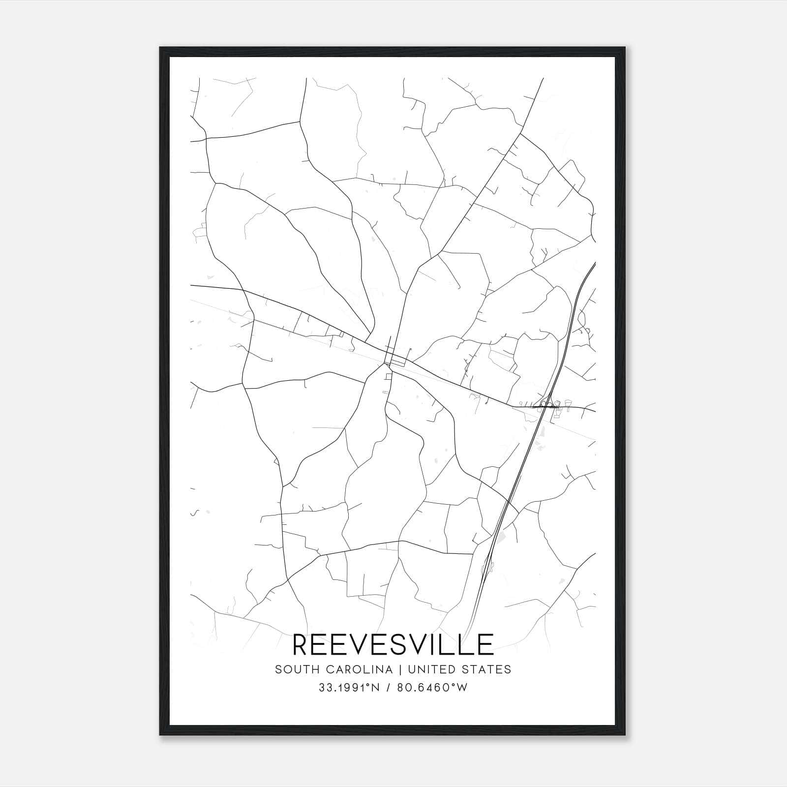 Reevesville South Carolina Map Poster, Modern Home Decor Wall Art Print ...