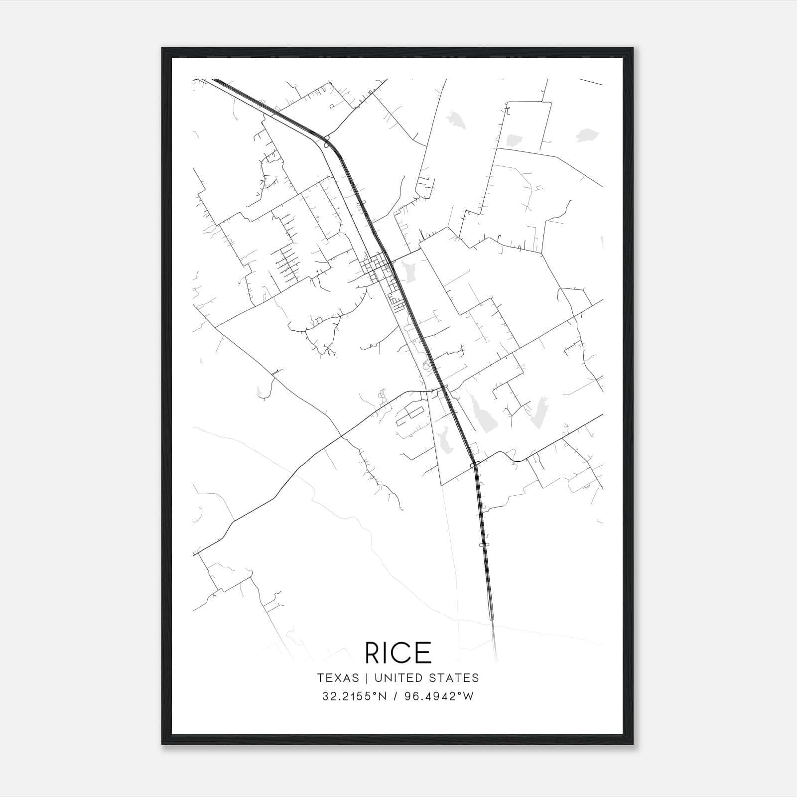 Rice Texas Map Poster, Modern Home Decor Wall Art Print - Custom Maps ...