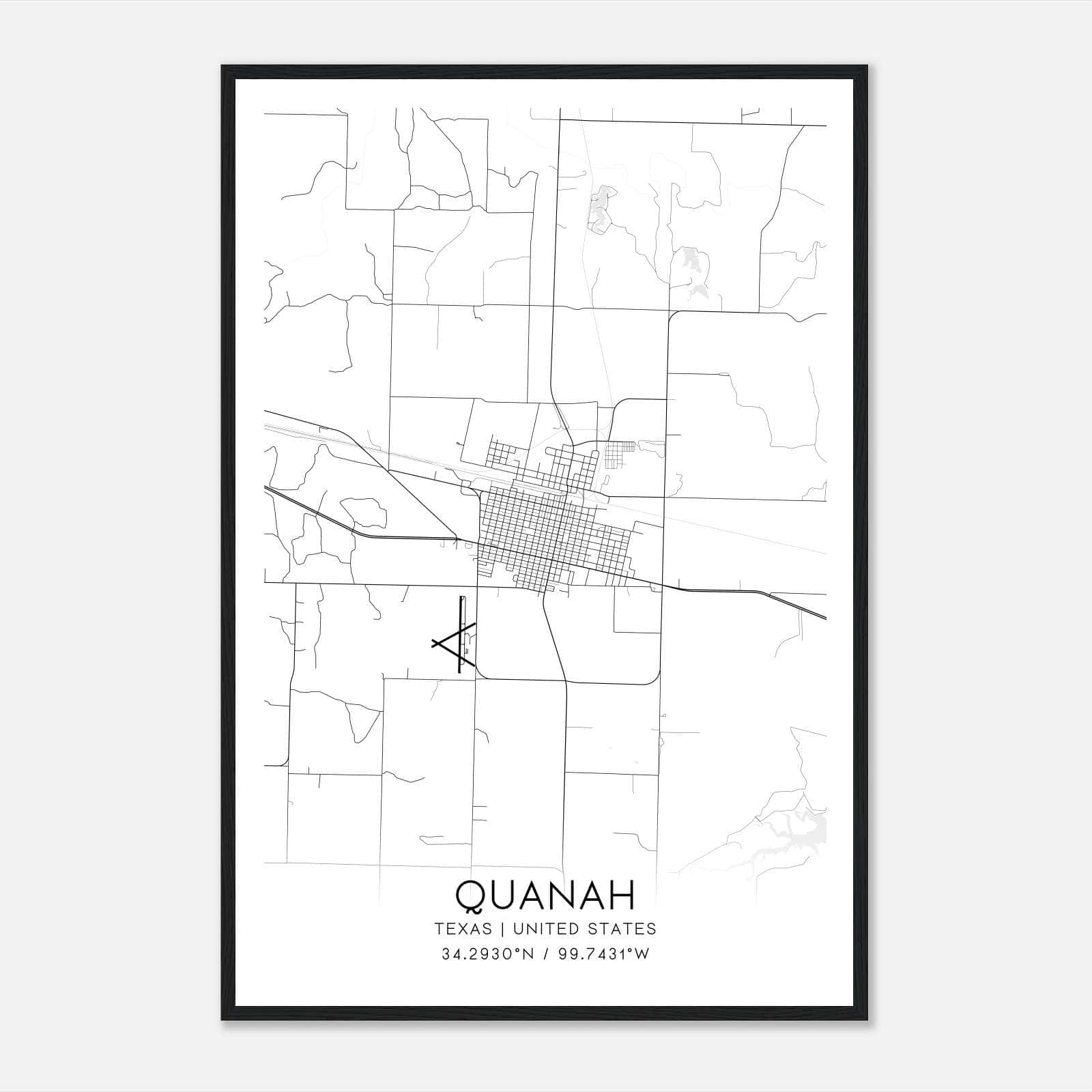 Quanah Texas Map Poster, Modern Home Decor Wall Art Print - Custom Maps ...