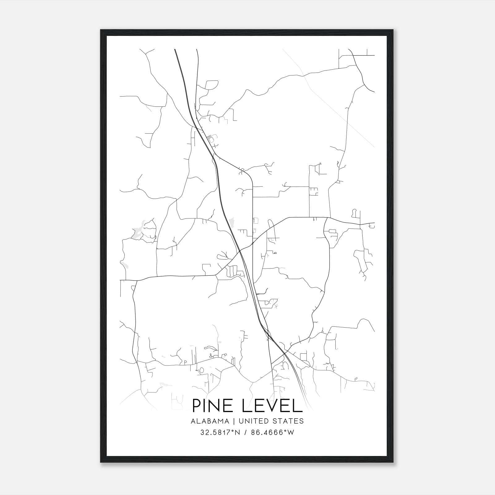 Pine Level Alabama Map Poster, Modern Home Decor Wall Art Print ...