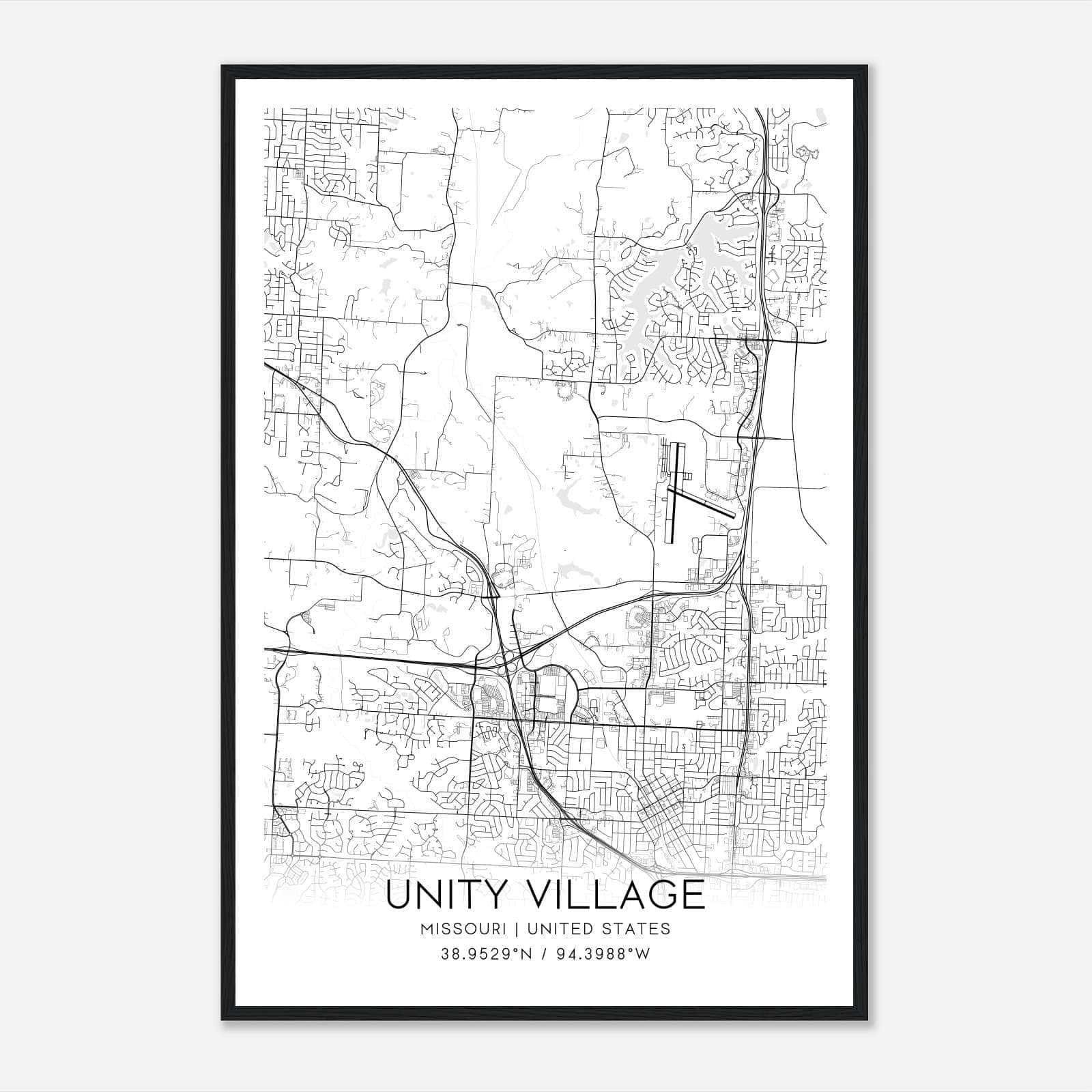 Unity Village Missouri Map Poster, Modern Home Decor Wall Art Print ...