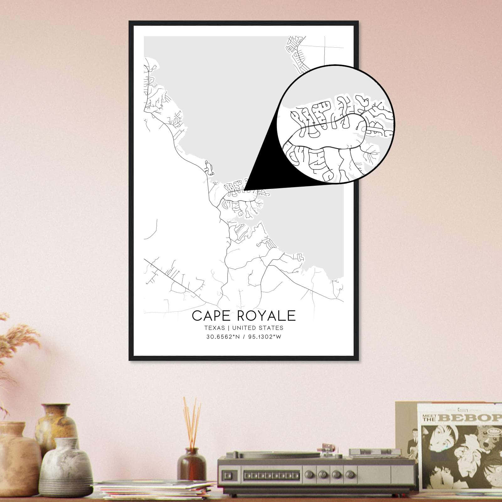 Cape Royale Texas Map Poster, Modern Home Decor Wall Art Print - Custom ...