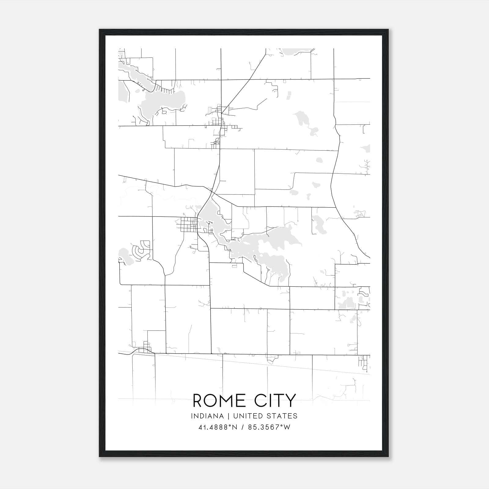 Rome City Indiana Map Poster, Modern Home Decor Wall Art Print - Custom ...