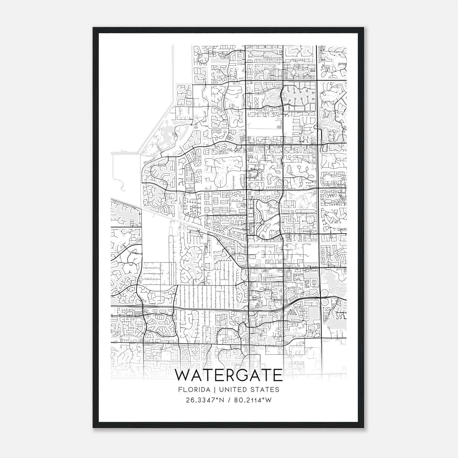Watergate Florida Map Poster, Modern Home Decor Wall Art Print - Custom ...