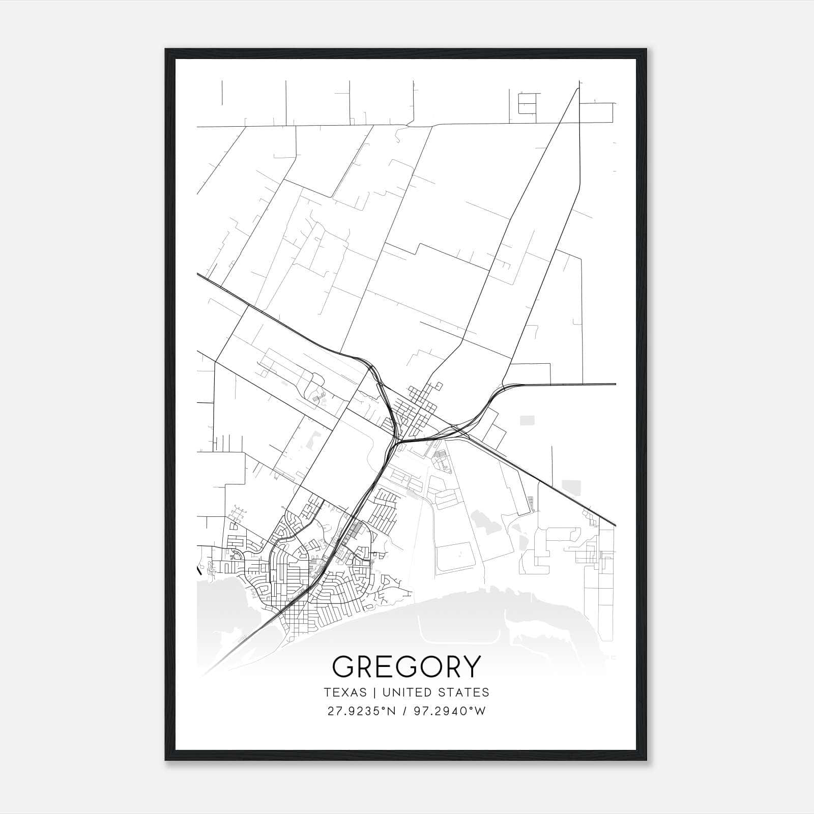 Gregory Texas Map Poster, Modern Home Decor Wall Art Print - Custom ...