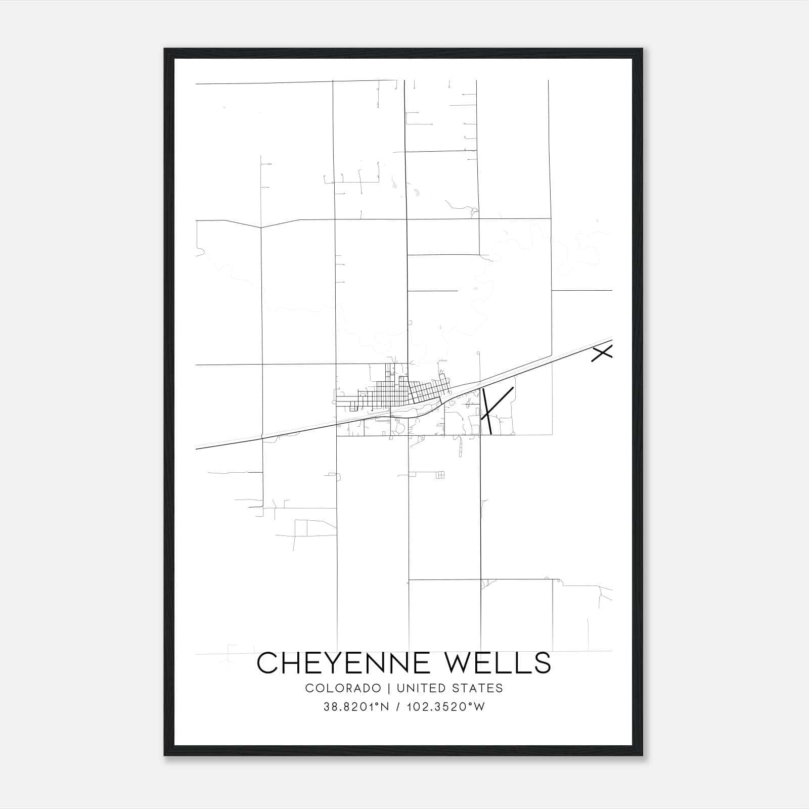 Cheyenne Wells Colorado Map Poster, Modern Home Decor Wall Art Print ...