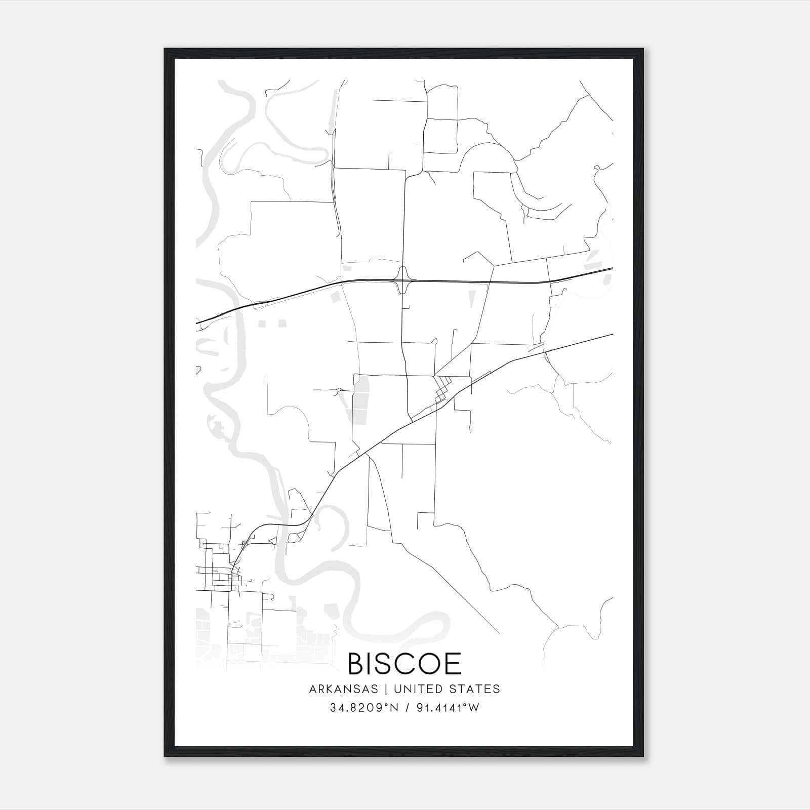 Biscoe Arkansas Map Poster, Modern Home Decor Wall Art Print - Custom ...