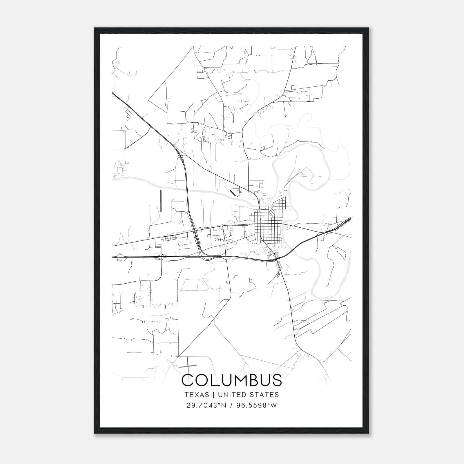 Columbus Texas Map Poster, Modern Home Decor Wall Art Print - Custom ...