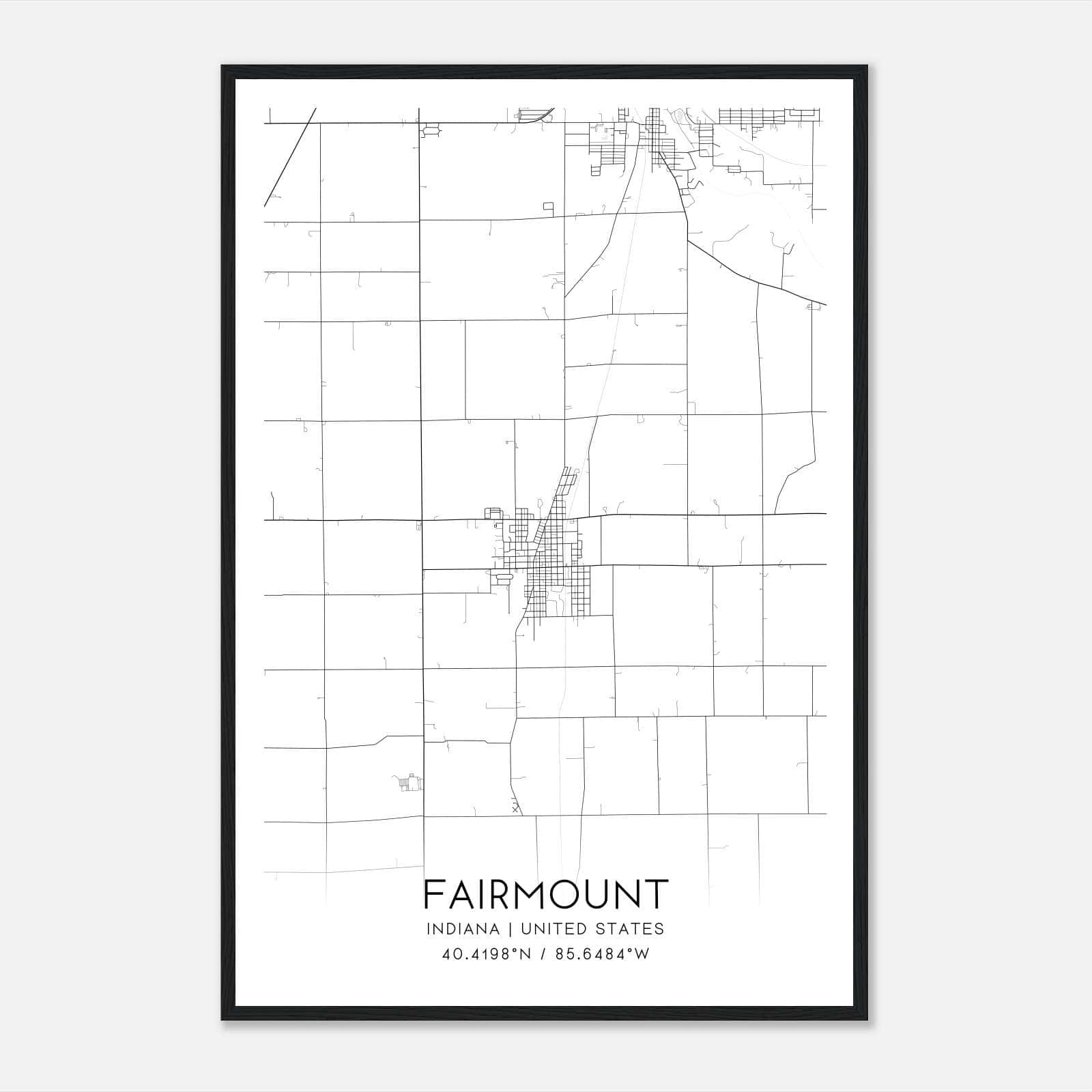 Fairmount Indiana Map Poster, Modern Home Decor Wall Art Print - Custom ...