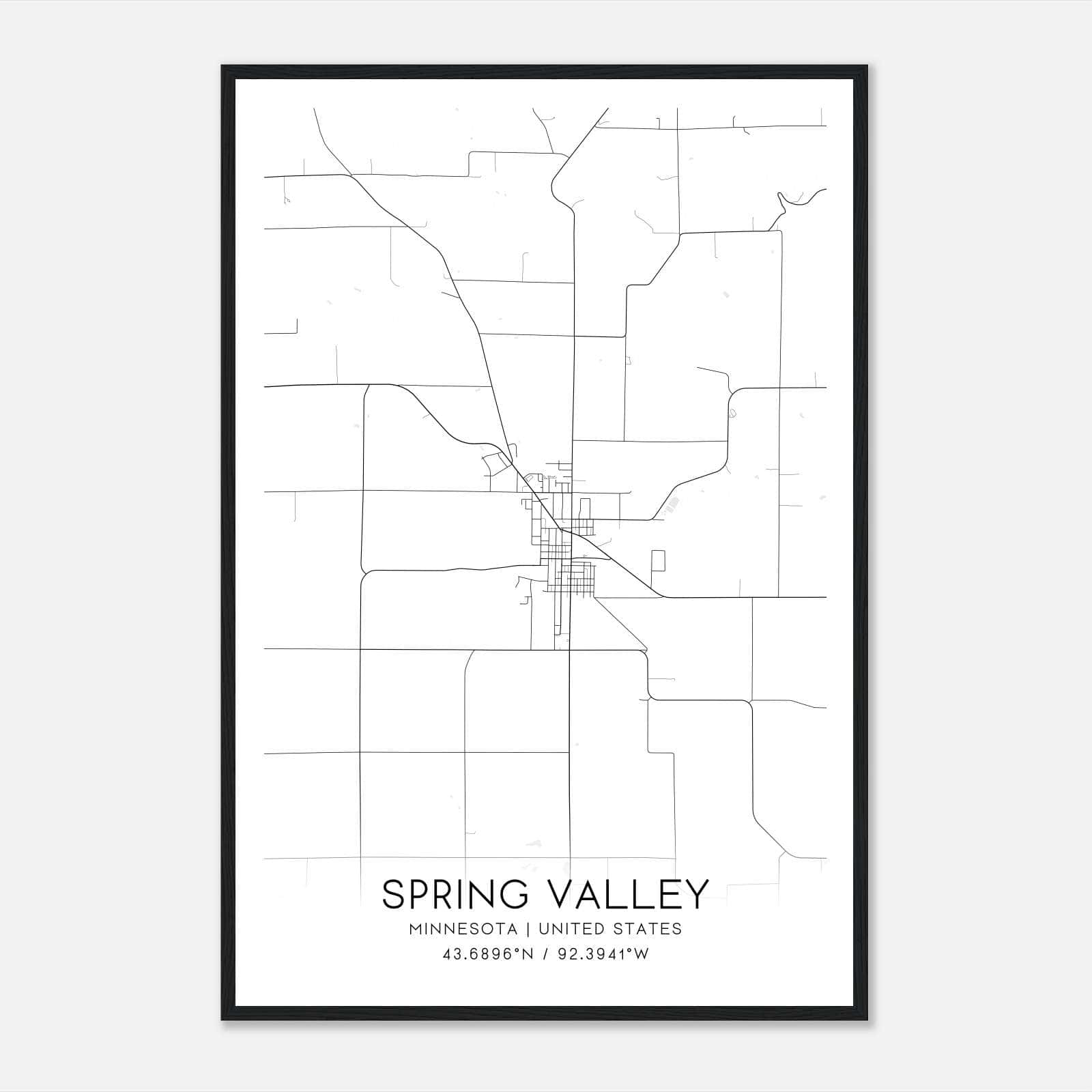 Spring Valley Minnesota Map Poster, Modern Home Decor Wall Art Print ...
