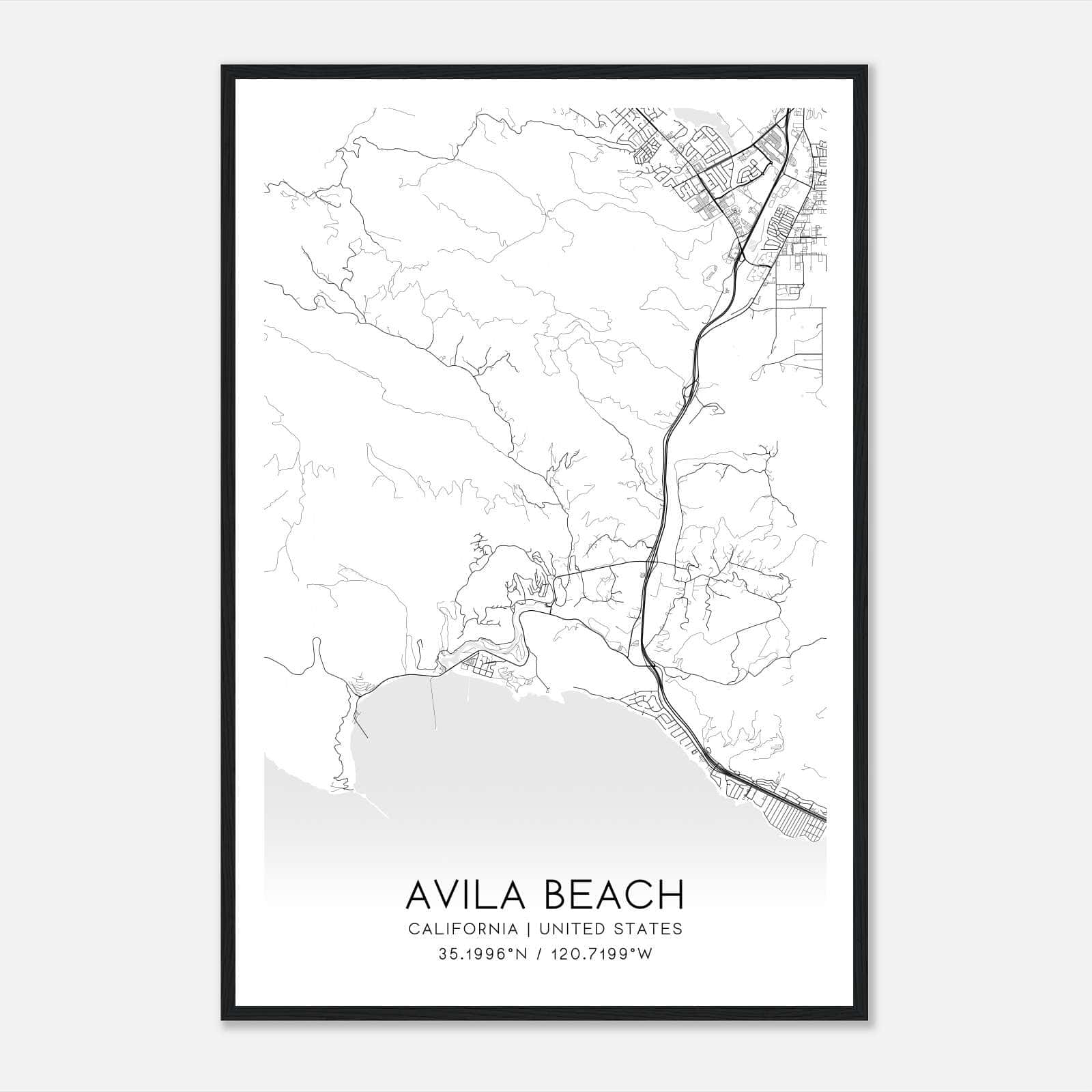 Avila Beach California Map Poster, Modern Home Decor Wall Art Print ...