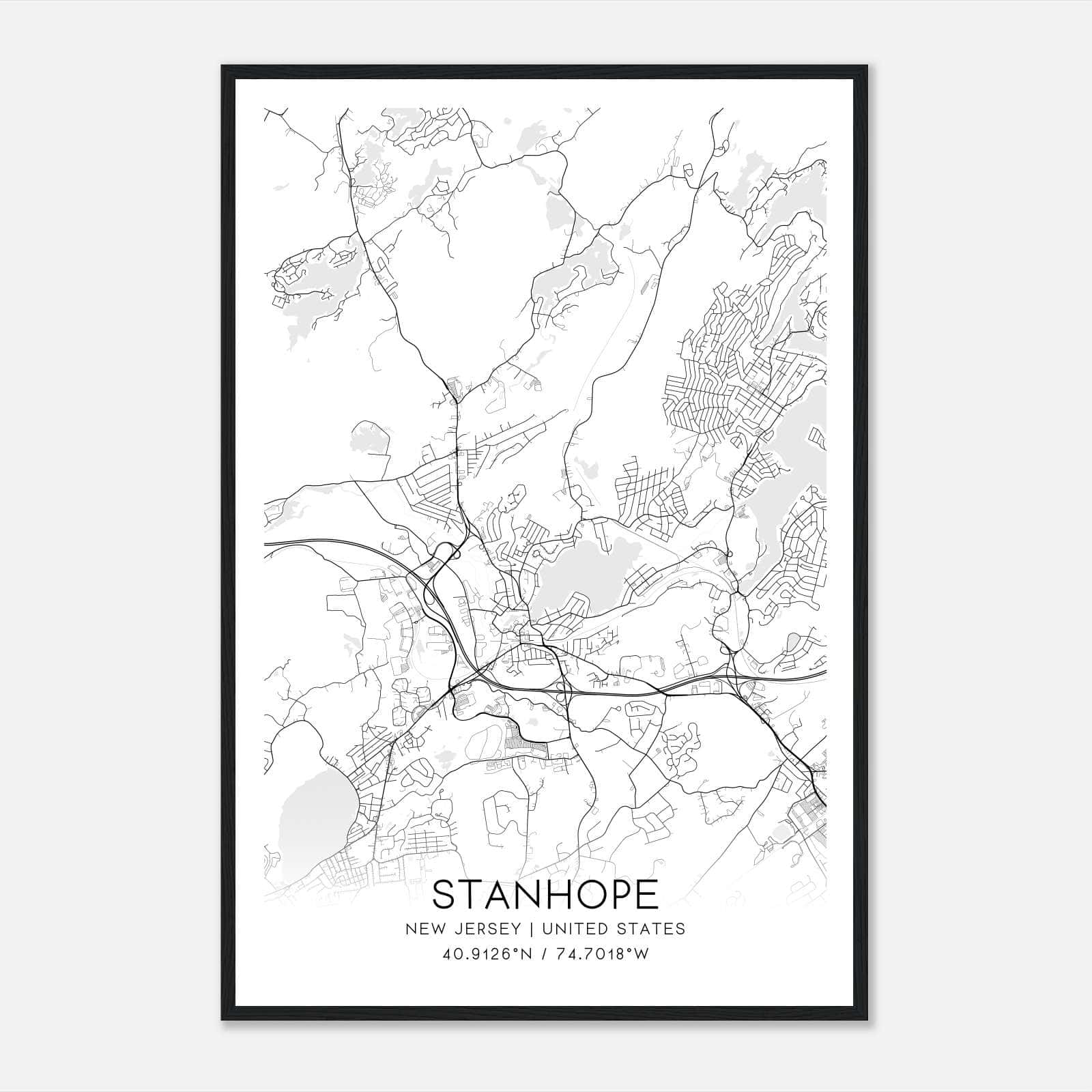 Stanhope New Jersey Map Poster, Modern Home Decor Wall Art Print ...