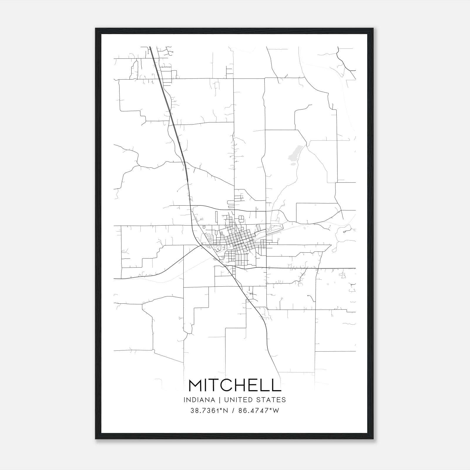 Mitchell Indiana Map Poster, Modern Home Decor Wall Art Print - Custom ...