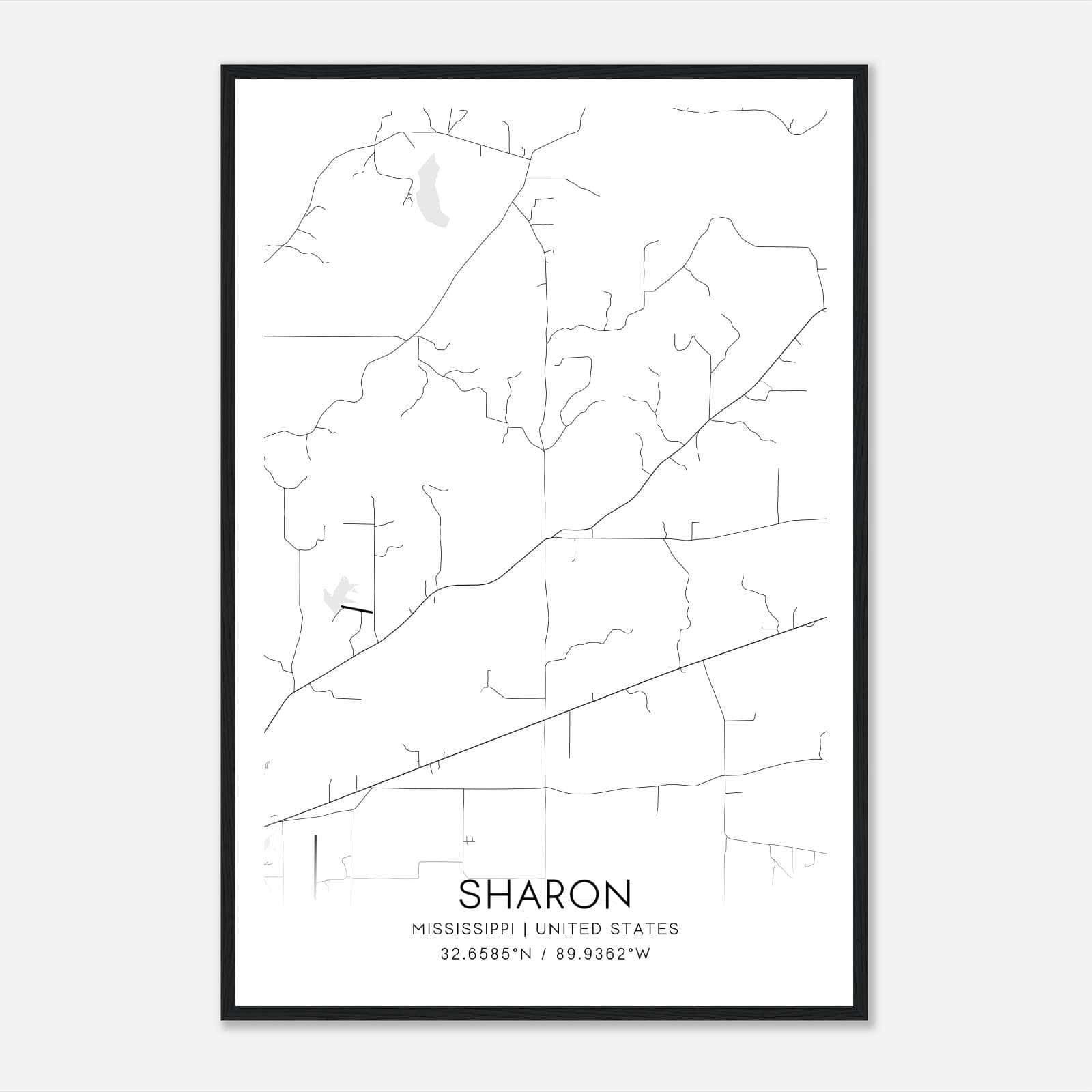 Sharon Mississippi Map Poster, Modern Home Decor Wall Art Print ...