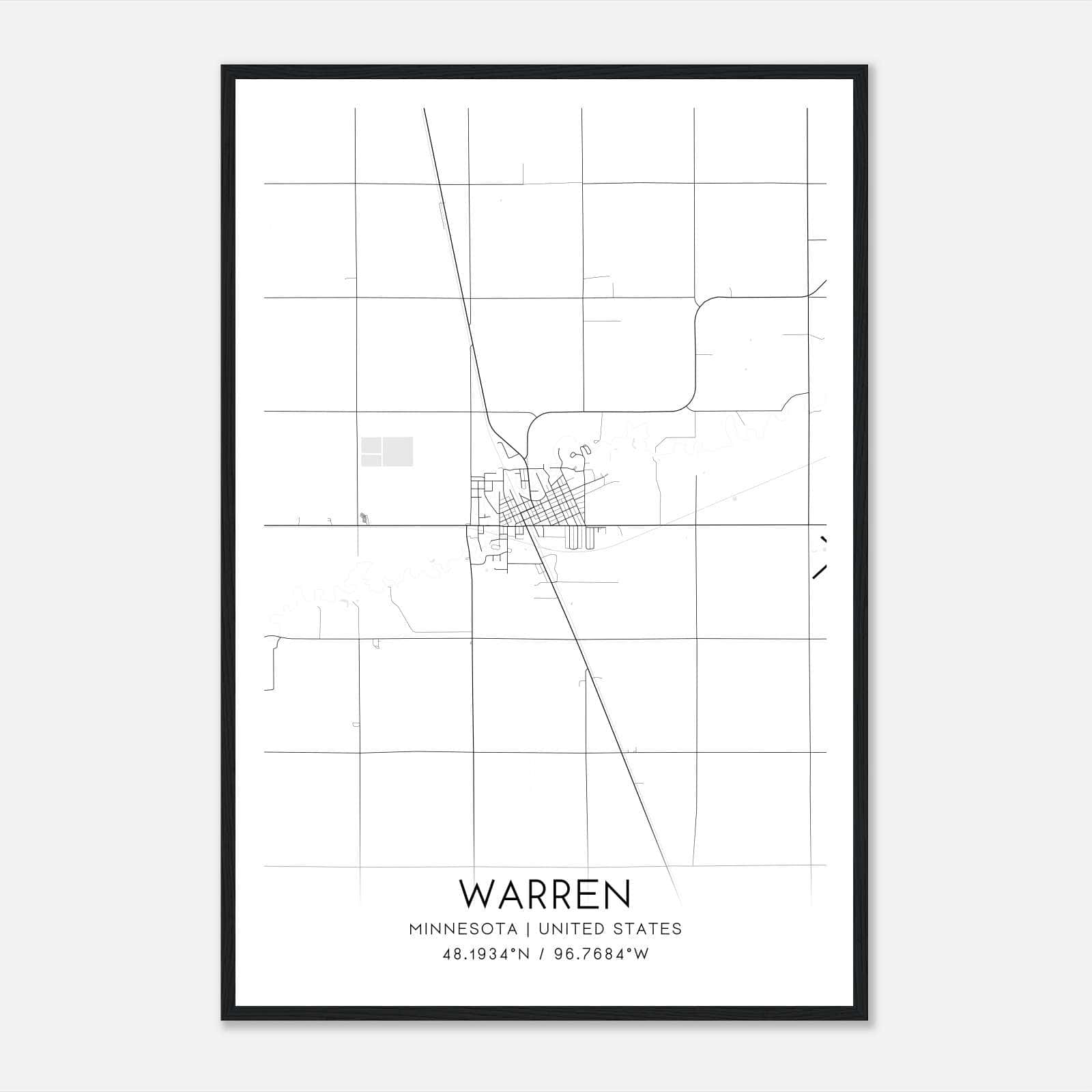 Warren Minnesota Map Poster, Modern Home Decor Wall Art Print - Custom ...