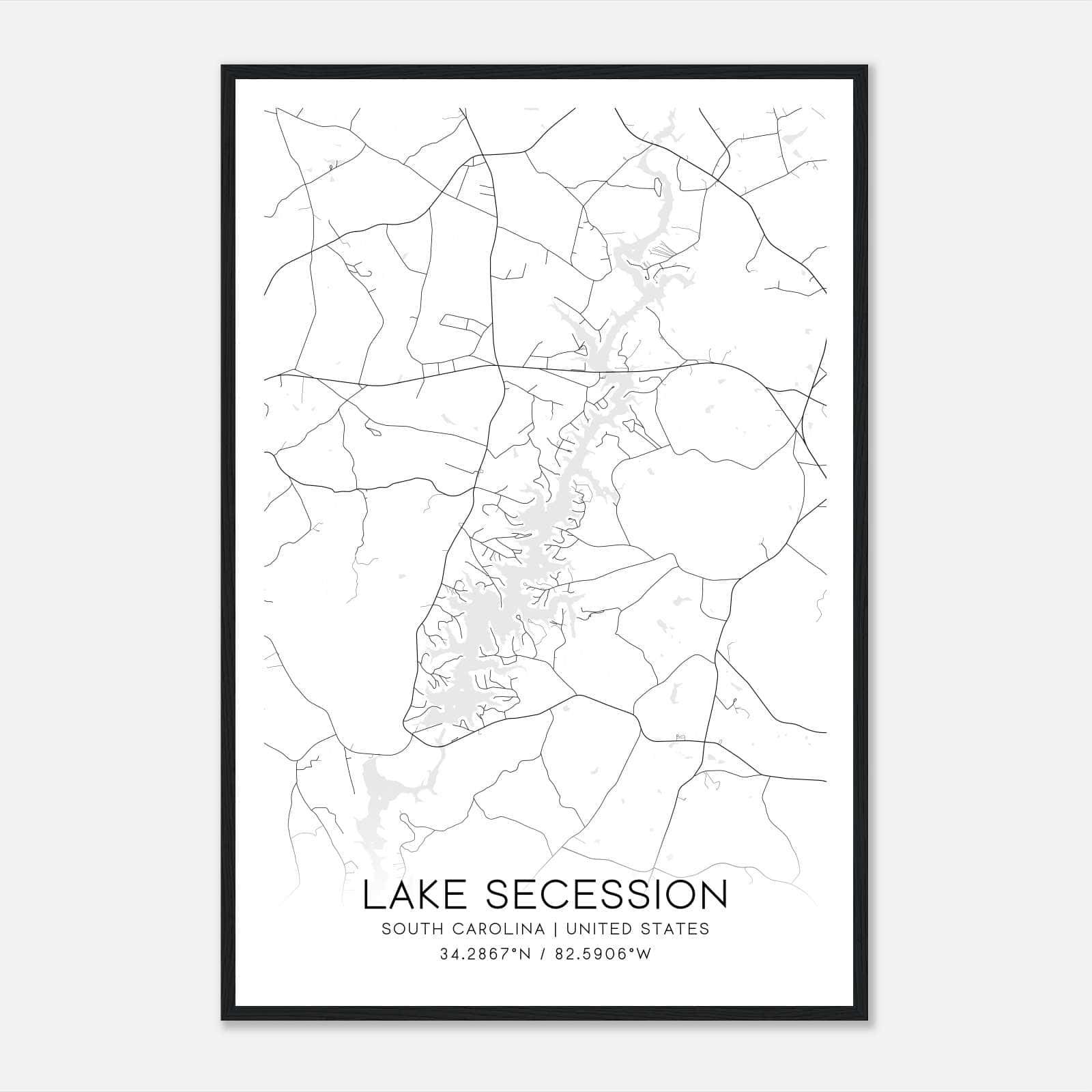 Lake Secession South Carolina Map Poster, Modern Home Decor Wall Art ...