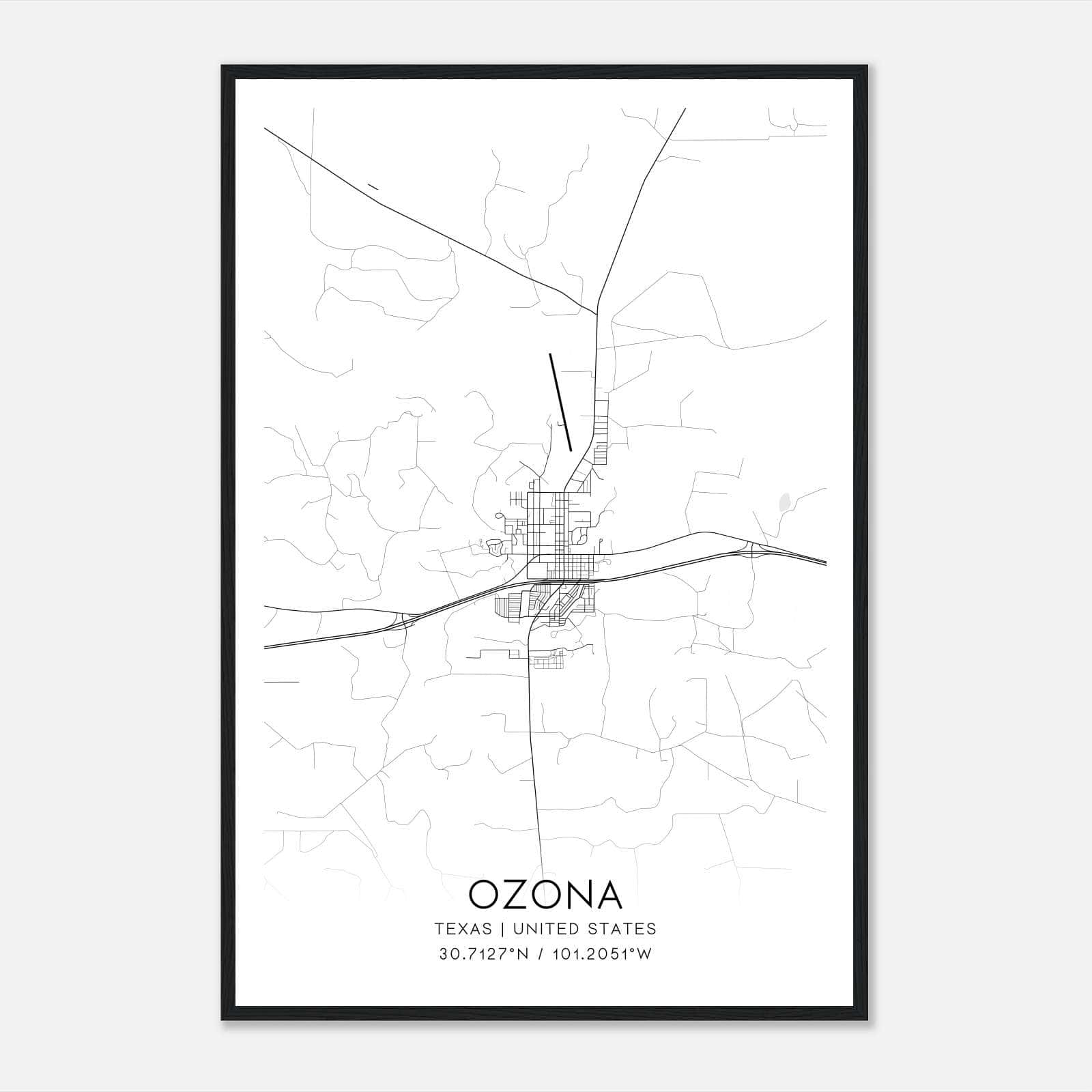 Ozona Texas Map Poster, Modern Home Decor Wall Art Print - Custom Maps ...