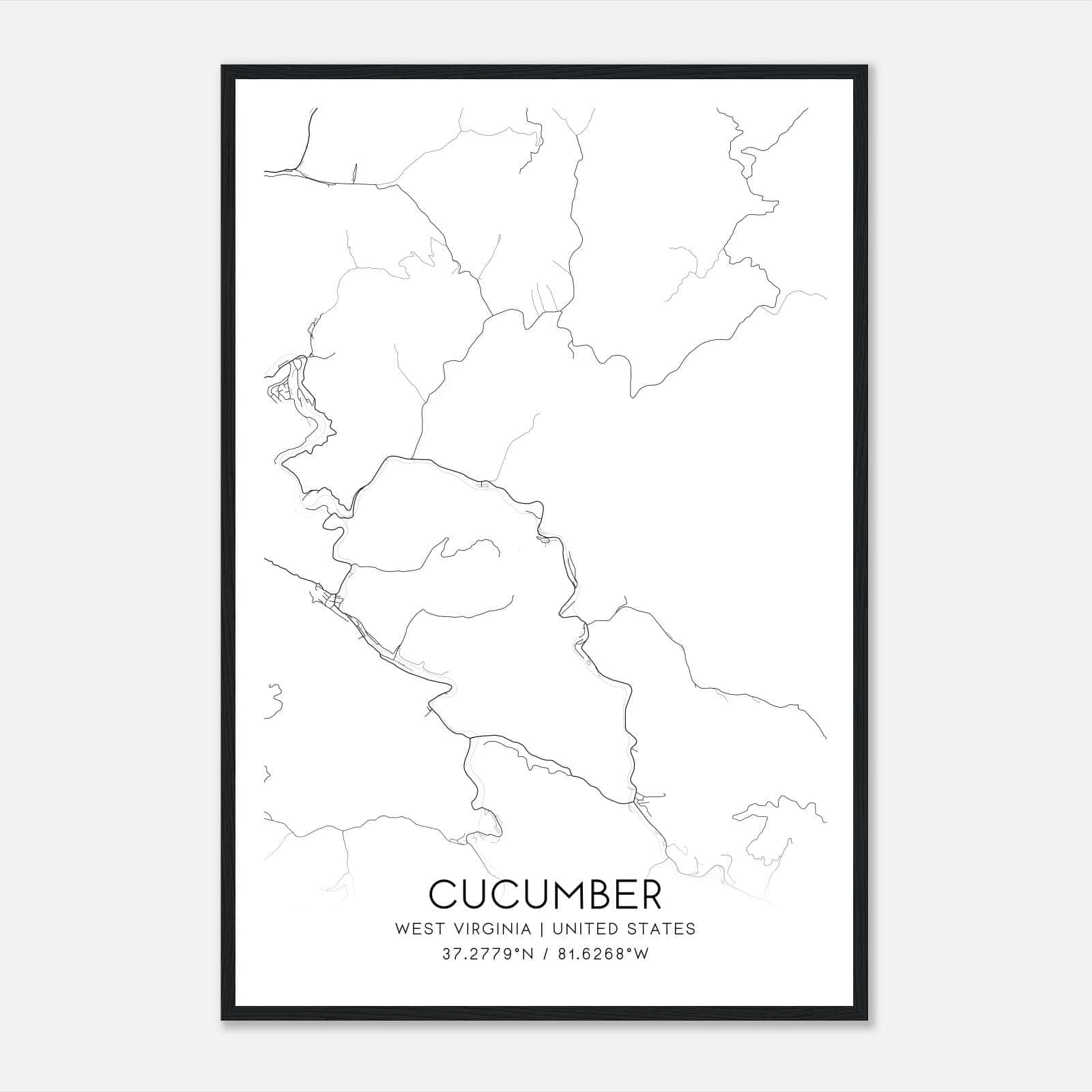 Cucumber West Virginia Map Poster, Modern Home Decor Wall Art Print ...