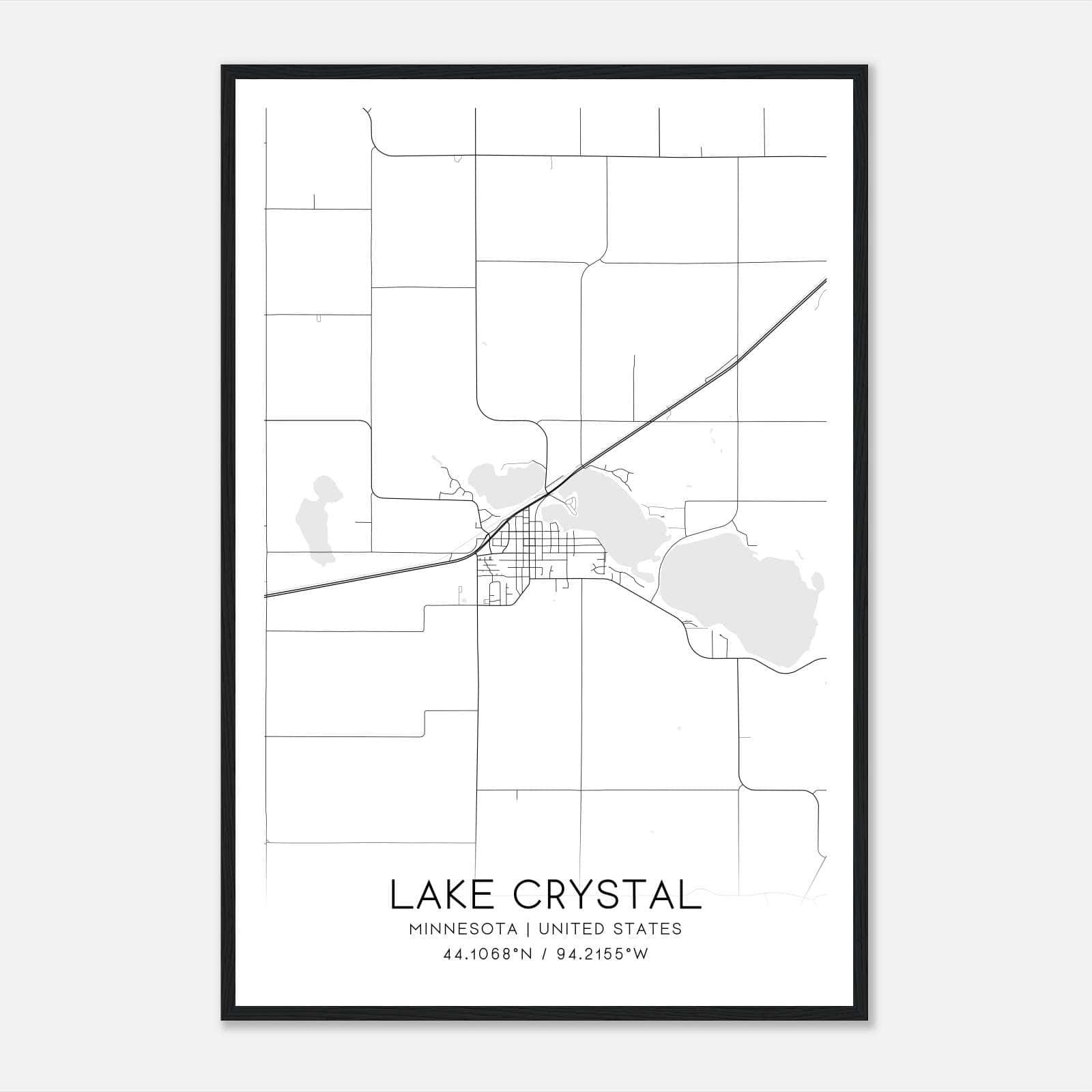 Lake Crystal Minnesota Map Poster, Modern Home Decor Wall Art Print ...