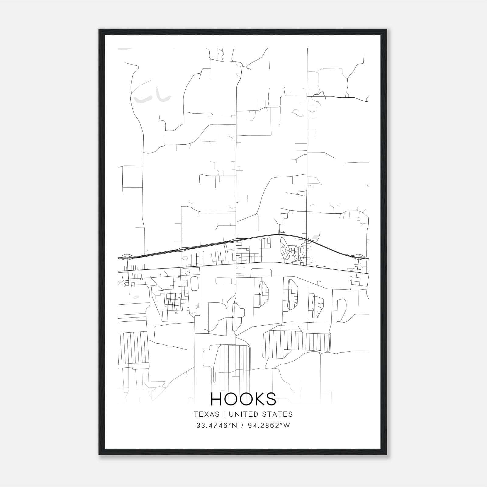 Hooks Texas Map Poster, Modern Home Decor Wall Art Print - Custom Maps ...