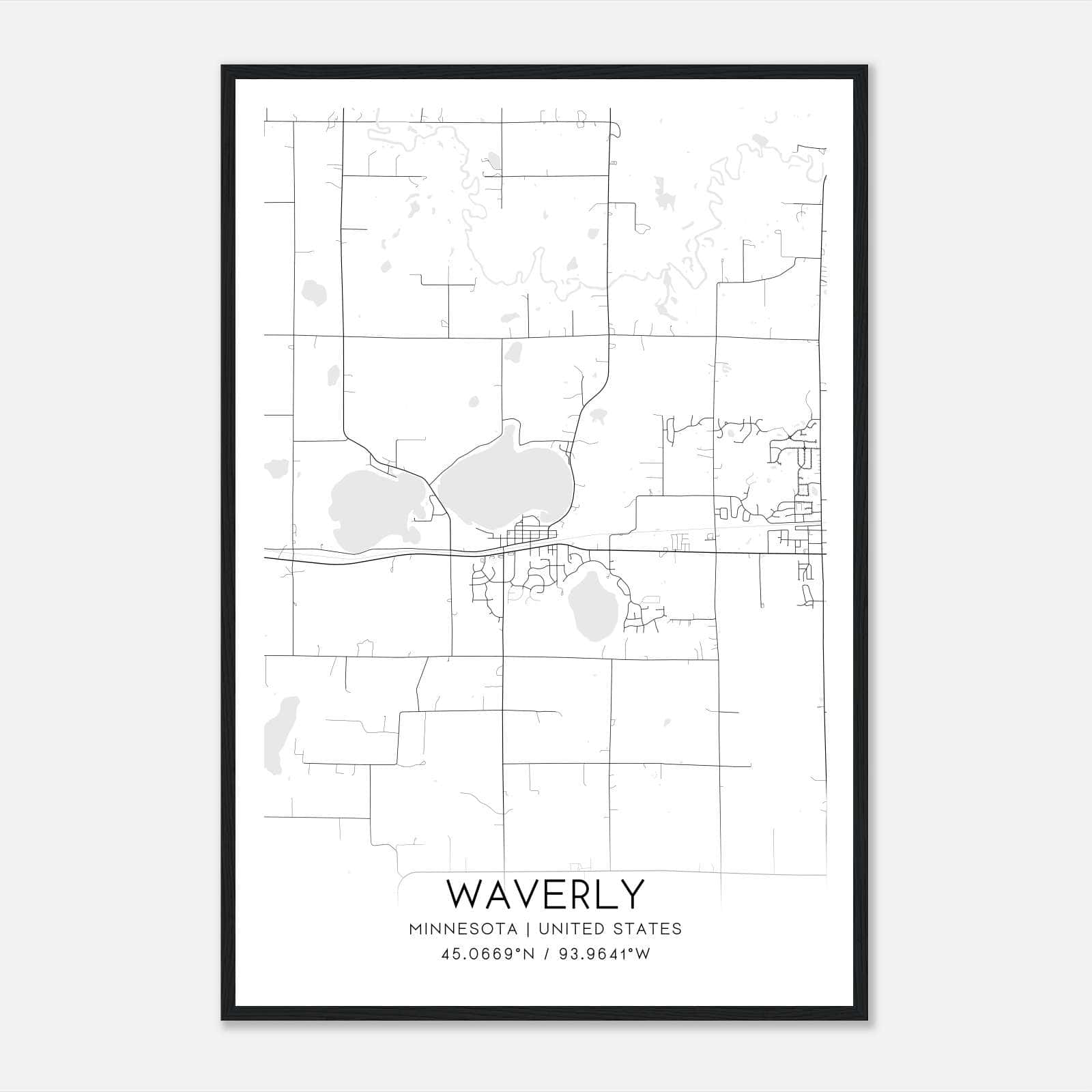 Waverly Minnesota Map Poster, Modern Home Decor Wall Art Print - Custom ...
