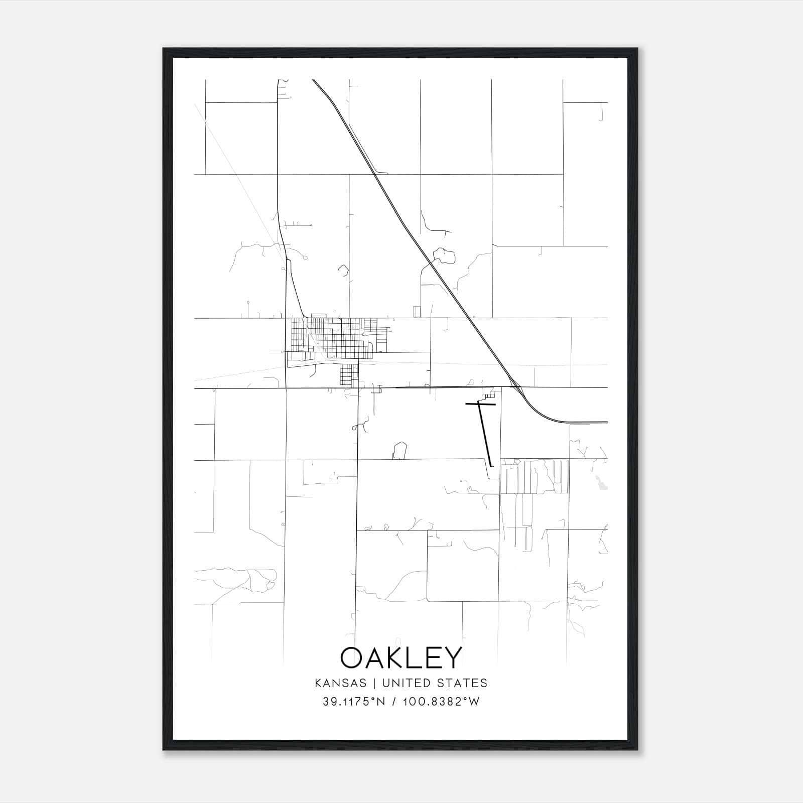 Oakley Kansas Map Poster, Modern Home Decor Wall Art Print - Custom ...