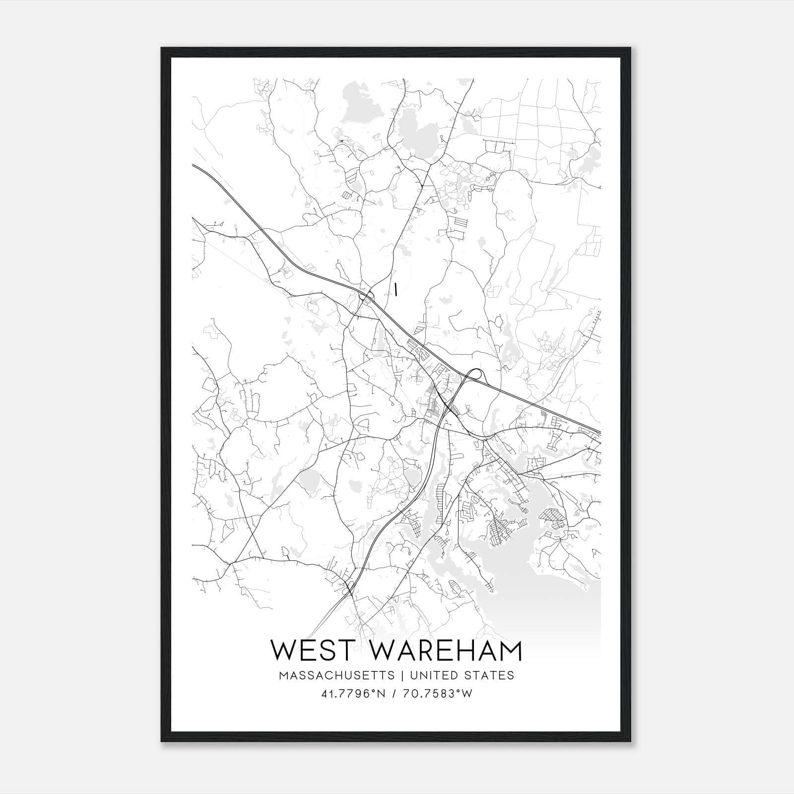 West Wareham Massachusetts Map Poster, Modern Home Decor Wall Art Print ...