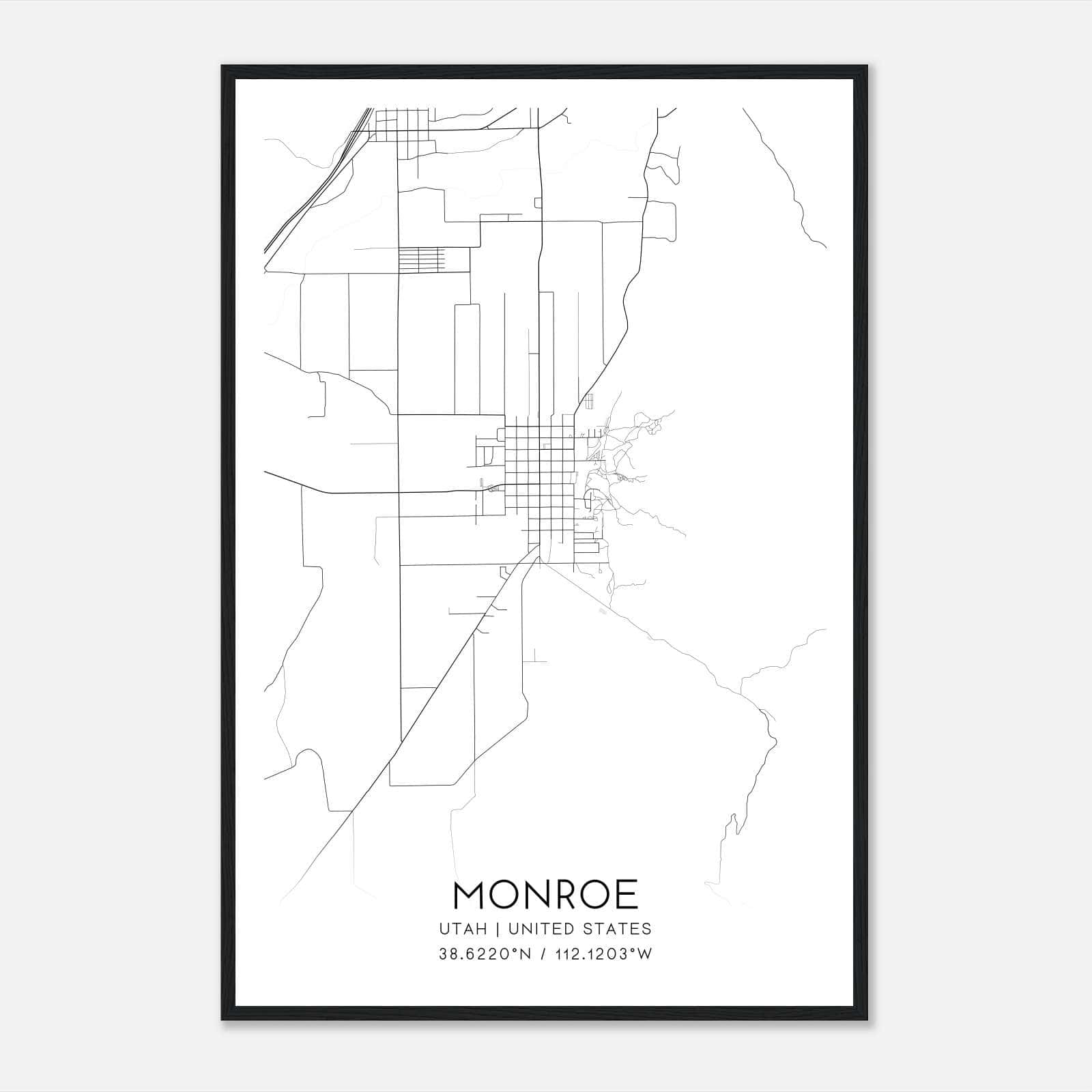 Monroe Utah Map Poster, Modern Home Decor Wall Art Print - Custom Maps ...