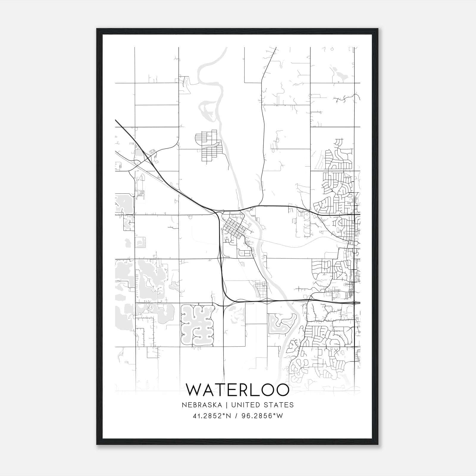 Waterloo Nebraska Map Poster, Modern Home Decor Wall Art Print - Custom ...