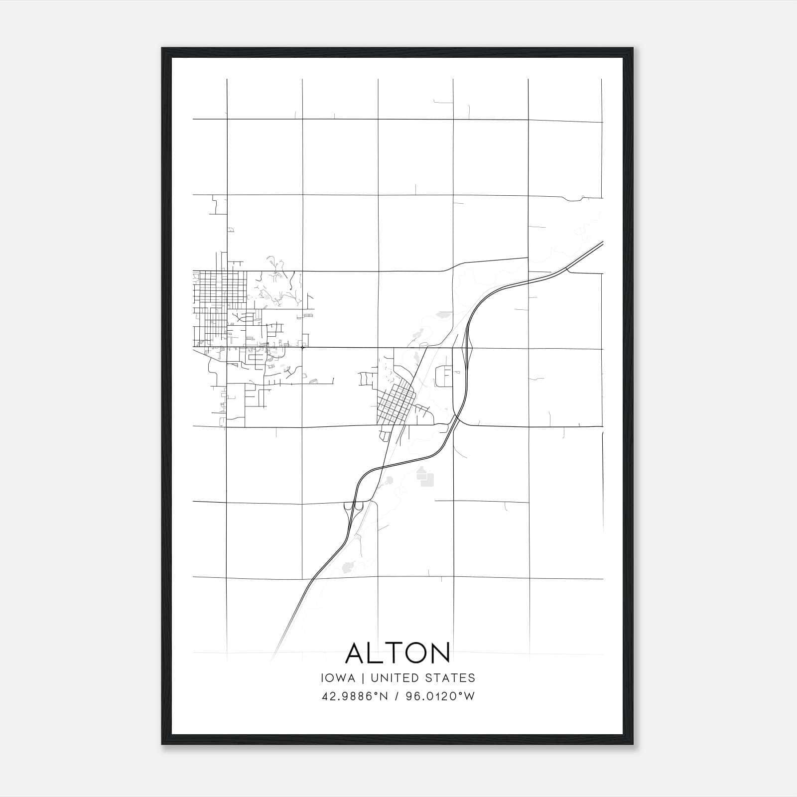 Alton Iowa Map Poster, Modern Home Decor Wall Art Print - Custom Maps ...