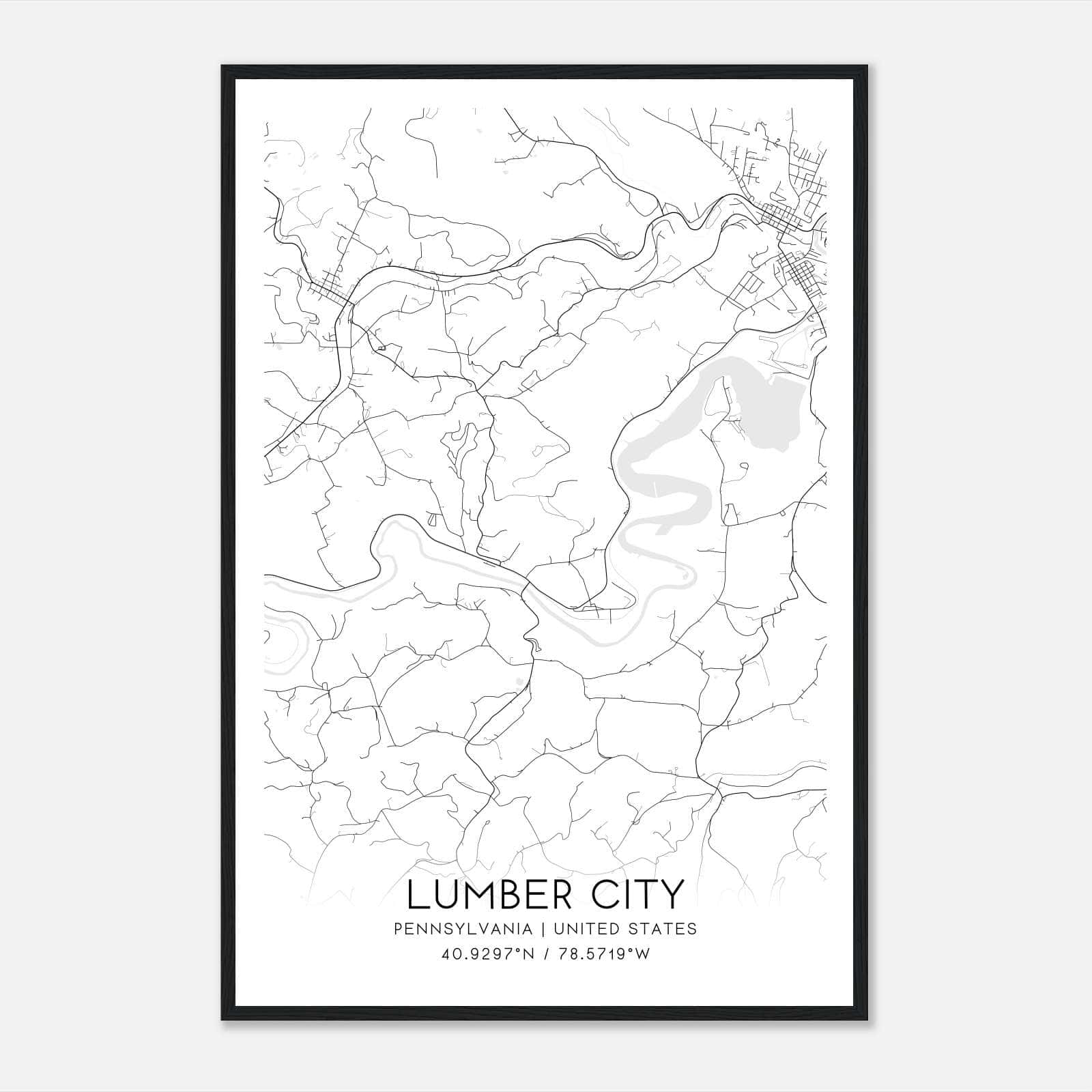 Lumber City Pennsylvania Map Poster, Modern Home Decor Wall Art Print ...