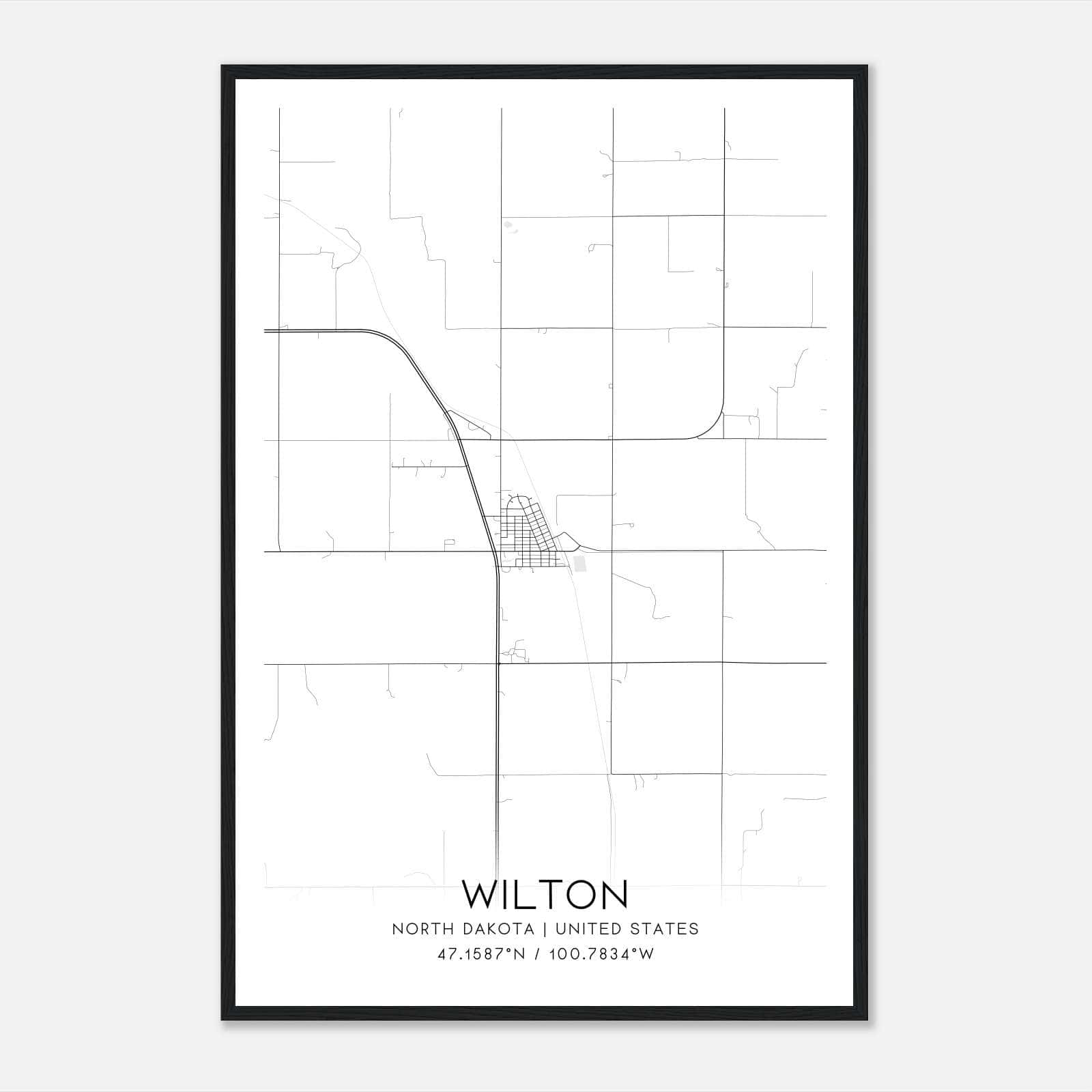 Wilton North Dakota Map Poster, Modern Home Decor Wall Art Print ...
