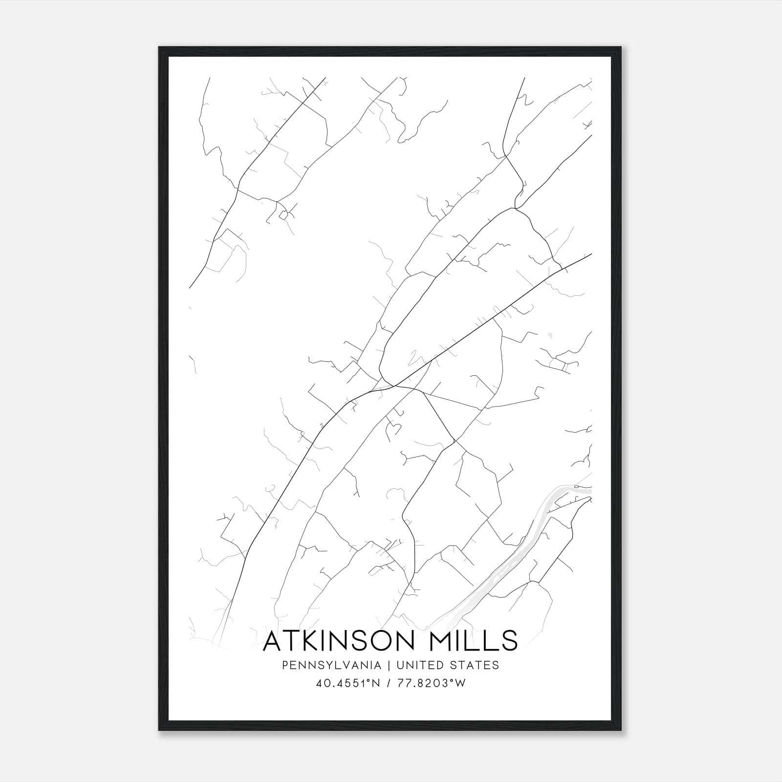 Atkinson Mills Pennsylvania Map Poster, Modern Home Decor Wall Art ...