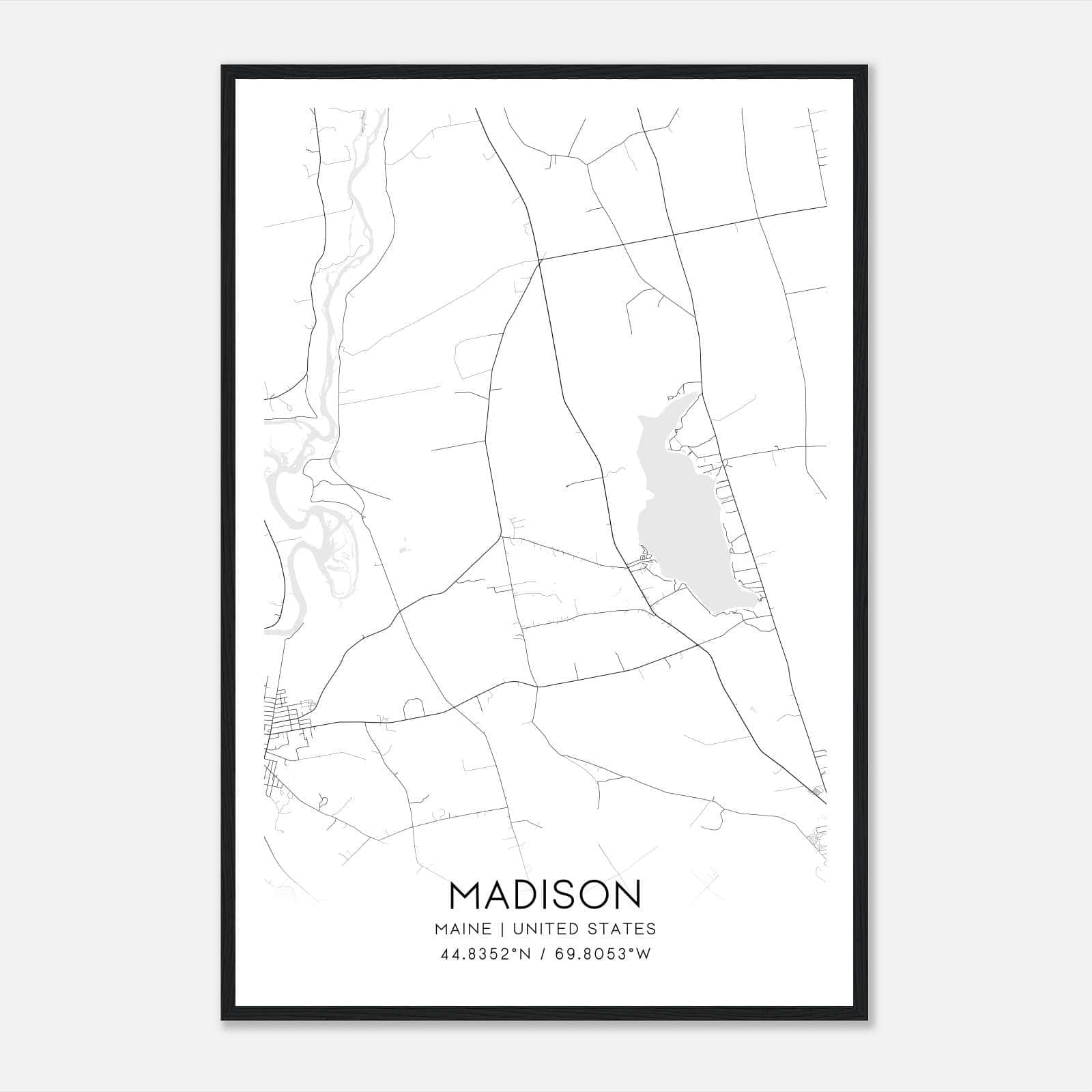 Madison Maine Map Poster, Modern Home Decor Wall Art Print - Custom ...