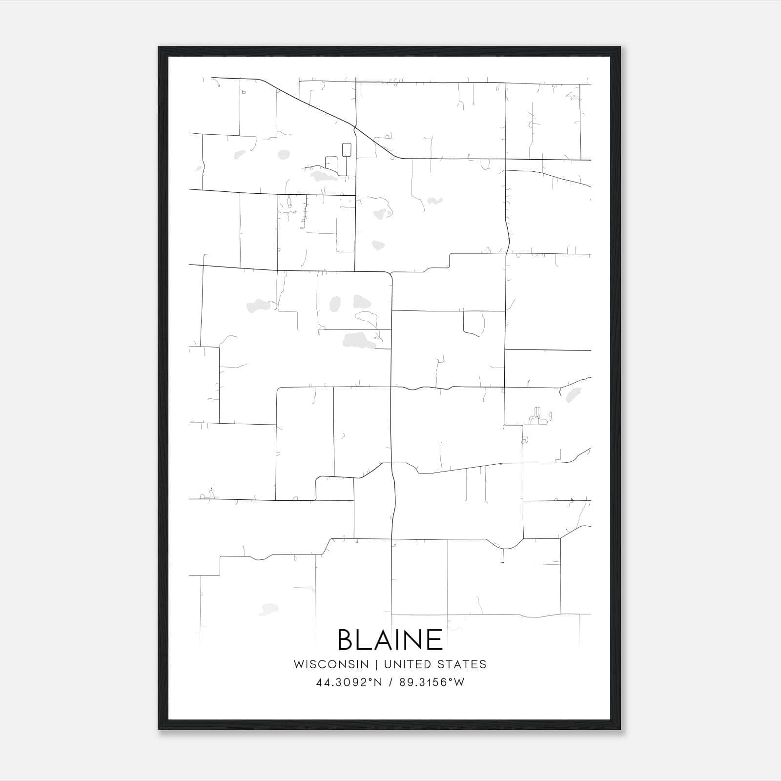 Blaine Wisconsin Map Poster, Modern Home Decor Wall Art Print - Custom ...