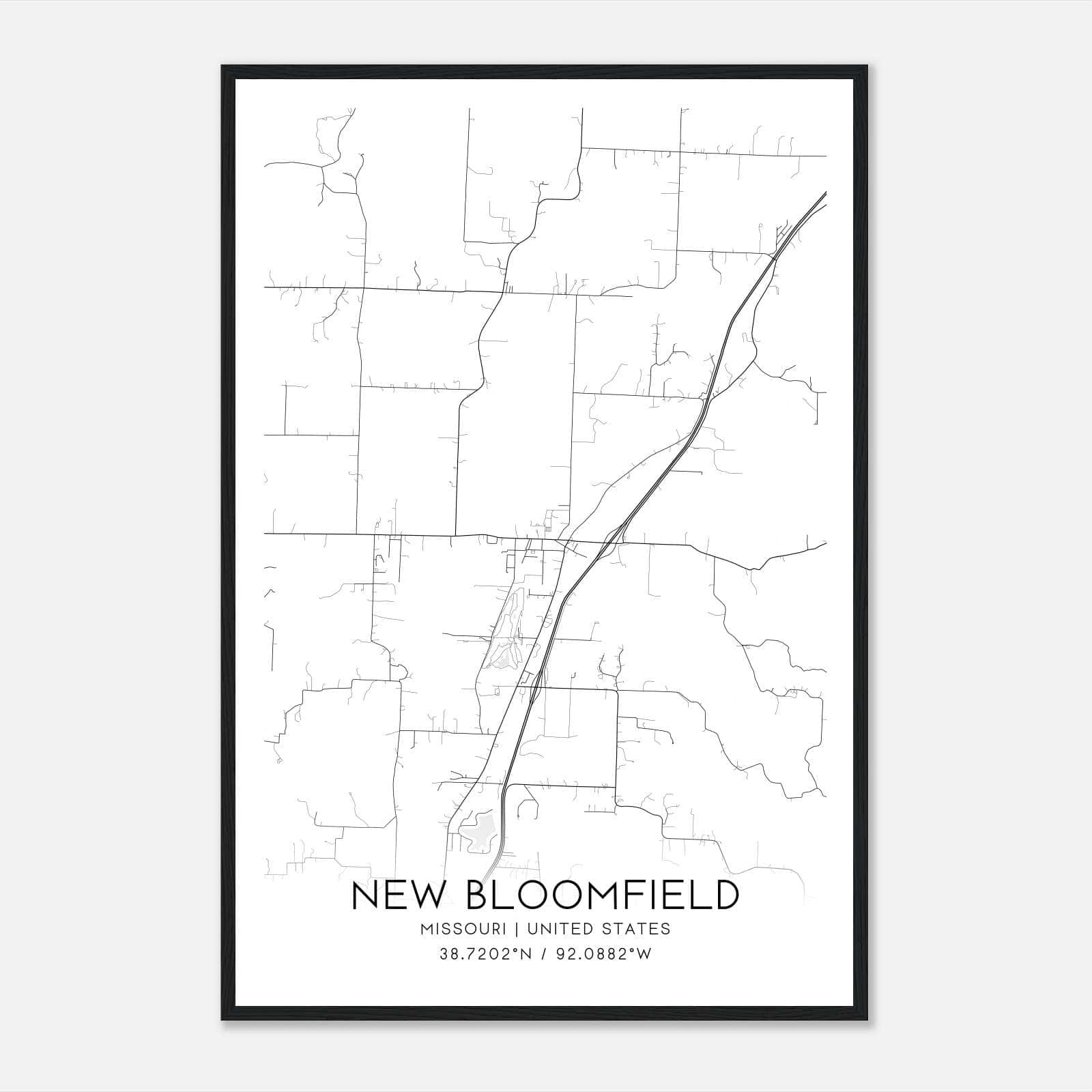 New Bloomfield Missouri Map Poster, Modern Home Decor Wall Art Print ...