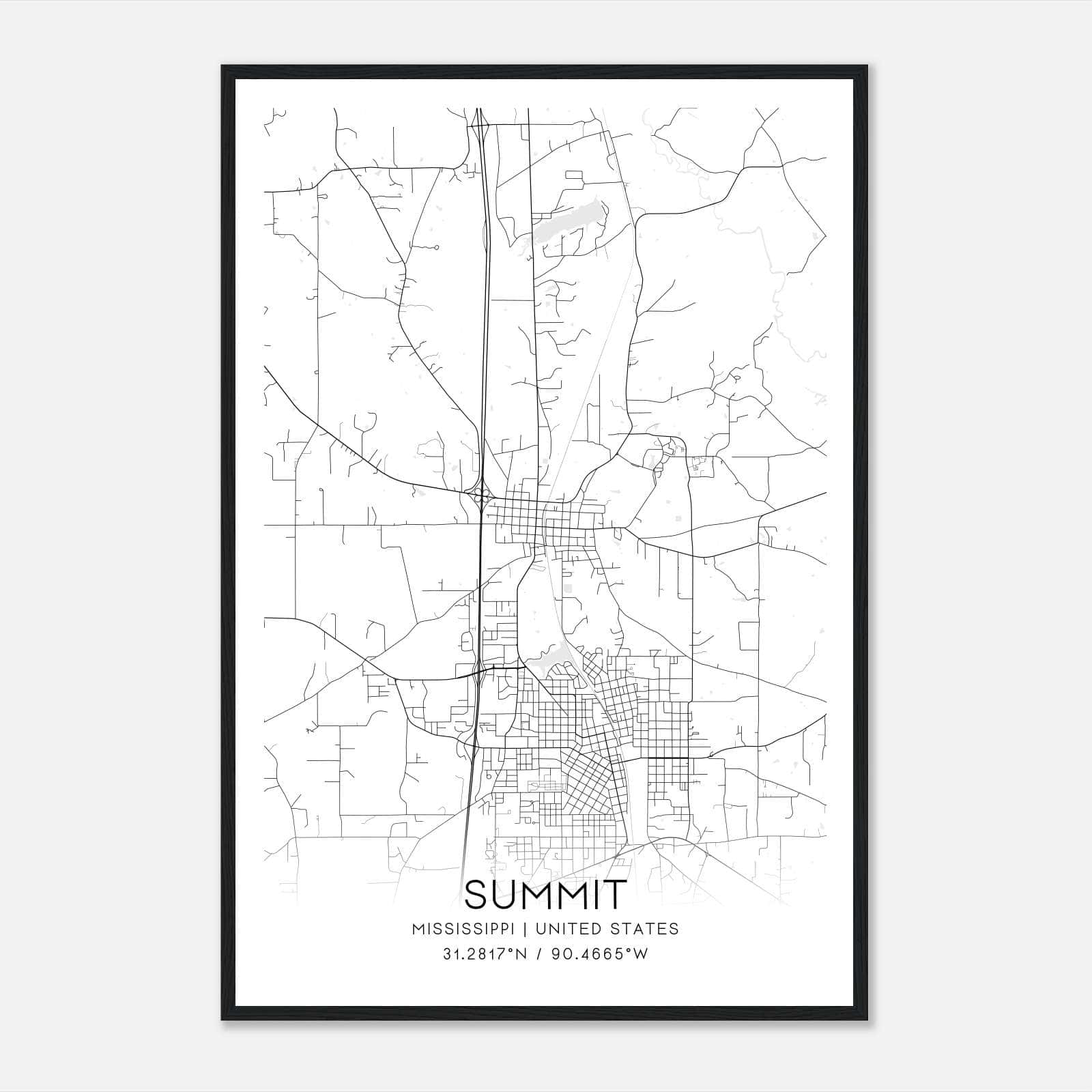 Summit Mississippi Map Poster, Modern Home Decor Wall Art Print ...