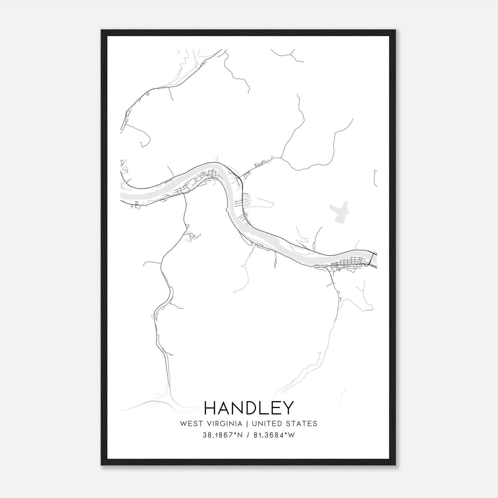 Handley West Virginia Map Poster, Modern Home Decor Wall Art Print ...